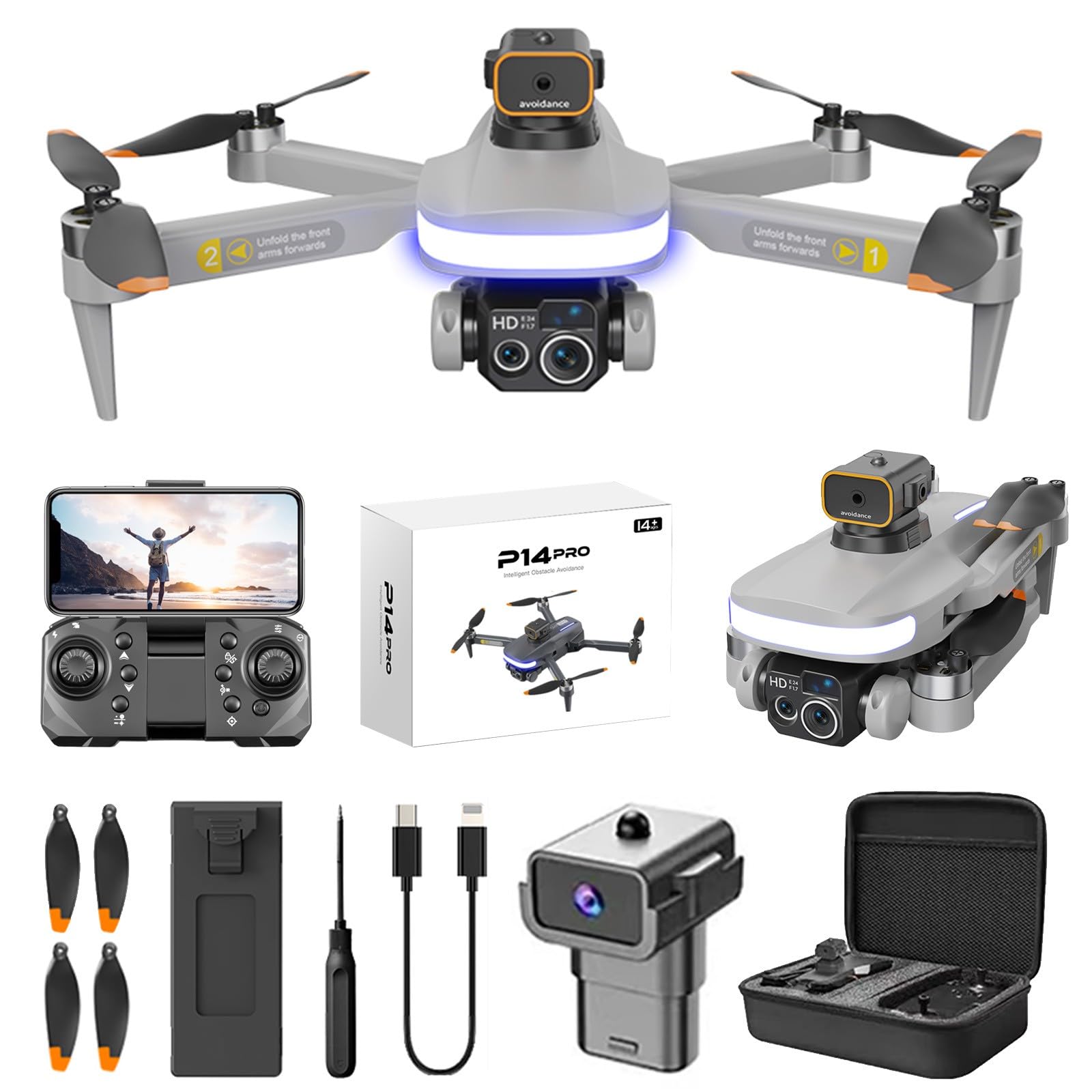 Foldable Drone with 4K Dual Camera for Adults, RC Quadcopter WiFi FPV Live Video, Altitude Hold, Headless Mode, One Key Take Off, Mini Drone with Carrying Case for Beginners #B