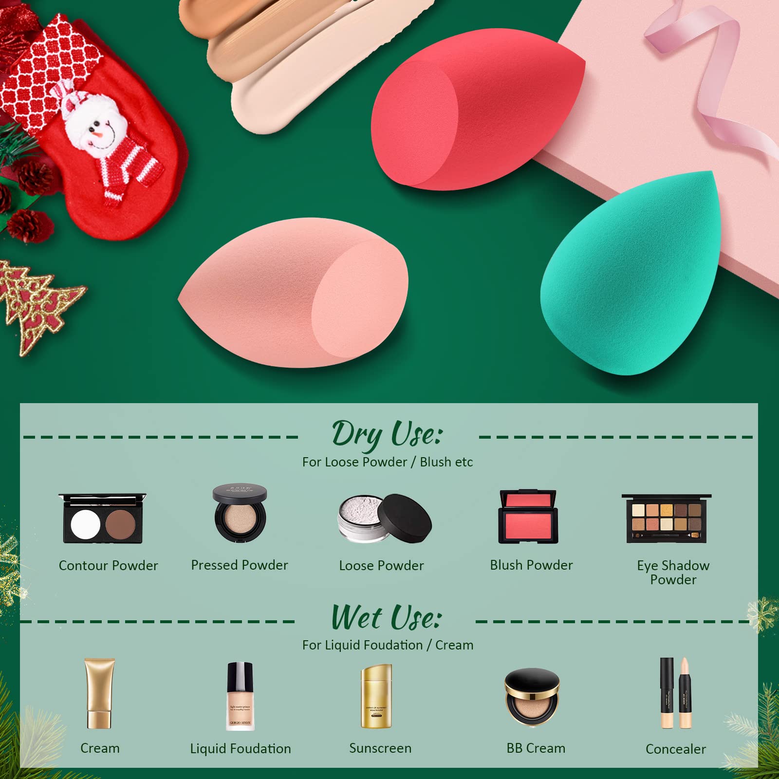 Makeup Sponge Blender START MAKERS 3 Pack Beauty Blender Mood Foundation Sponge Set non-Latex Beauty Sponges for Blending Liquid Foundation Cream and Powder