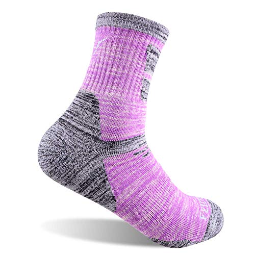FEIDEER Hiking Socks Walking Socks For Women, 5 Pairs Outdoor Recreation Socks Moisture Wicking Crew Socks (Purple/Red/Pink/Orange/Blue)