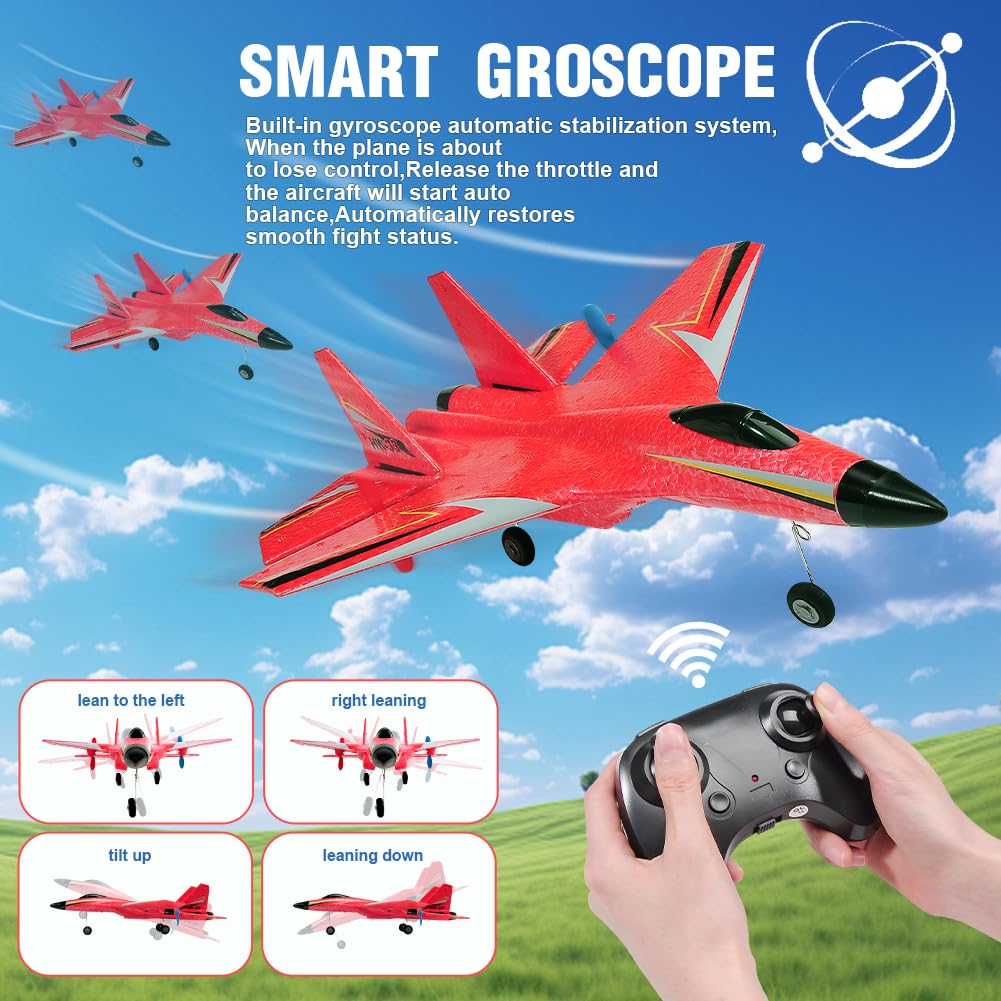 Fremego Su-27 RC Airplane,2.4GHz 2 Channel Remote Control Plane with Gyro Night Lights and 2 Batteries, Easy to Fly for Adults, Beginners and Kids Toy