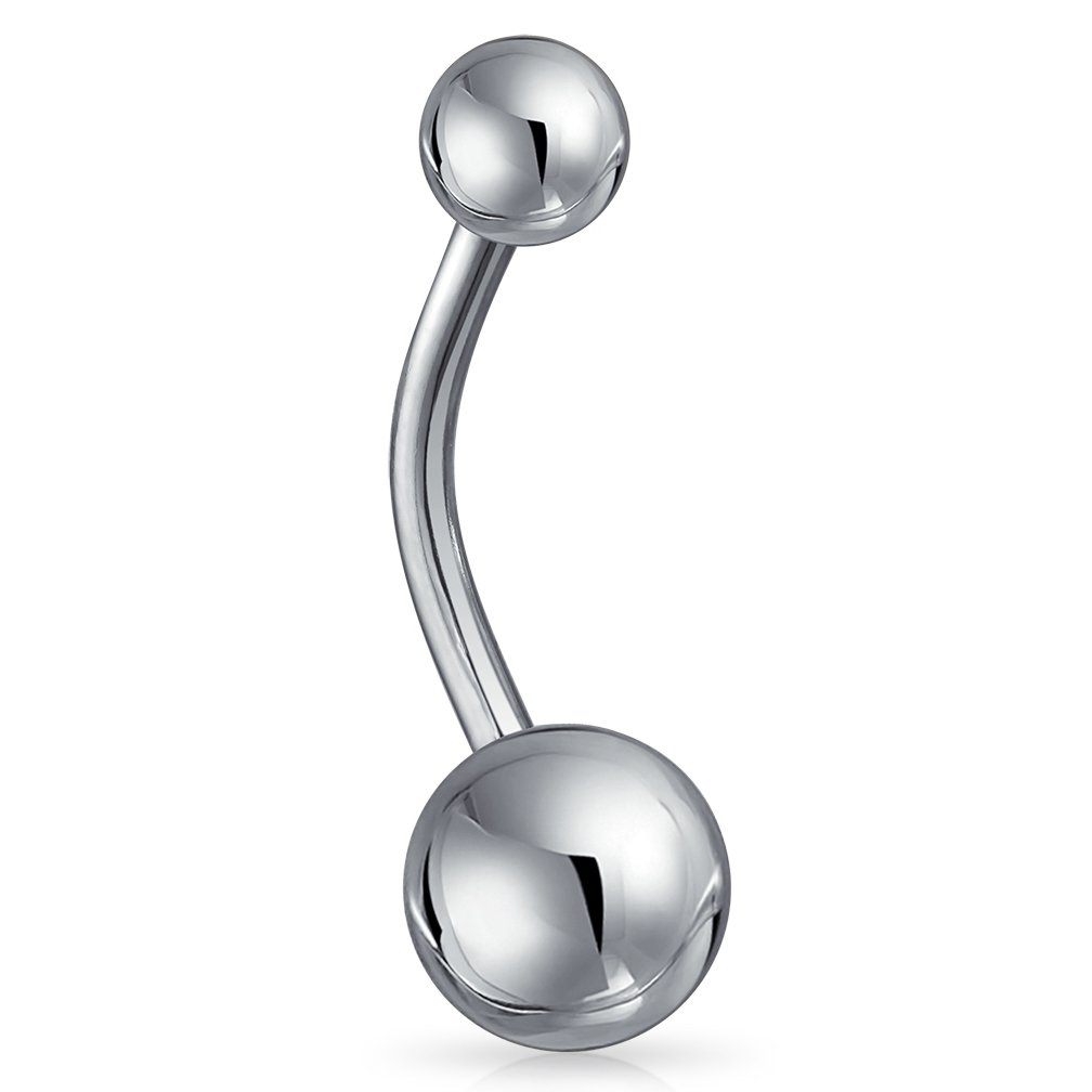 FIFTH CUE 14G Surgical Surgical Steel Belly Ring - 3/8" (10mm) 4x6mm Balls