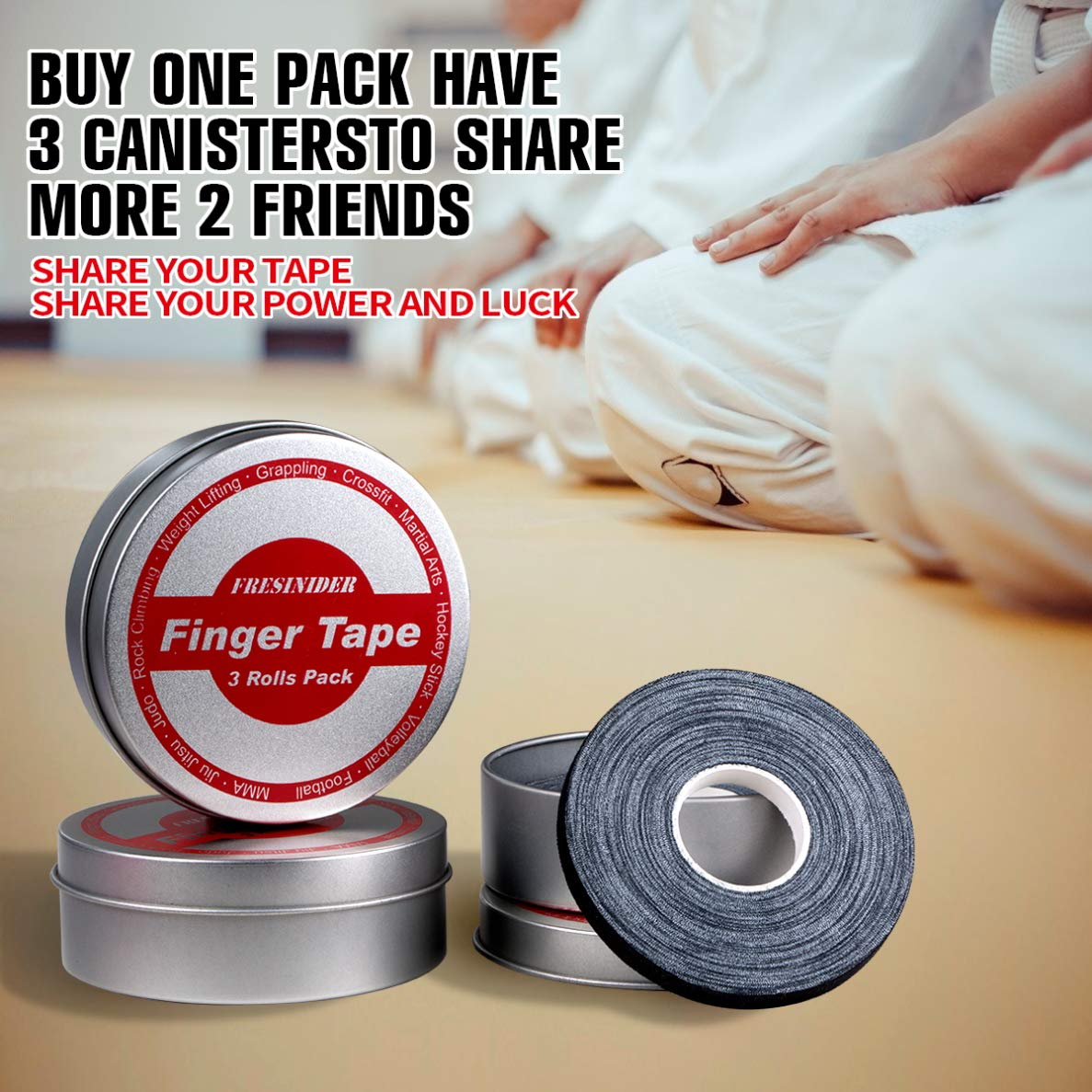 FRESINIDER Finger Tape - Strong Athletic Tape | 0.3β x 45 Feet (9 Pack) Tin Set | No Sticky Residue | for Rock Climbing, BJJ Jiu Jitsu, Grappling, Judo, MMA, Rock Climbing and Martial Arts (Black)
