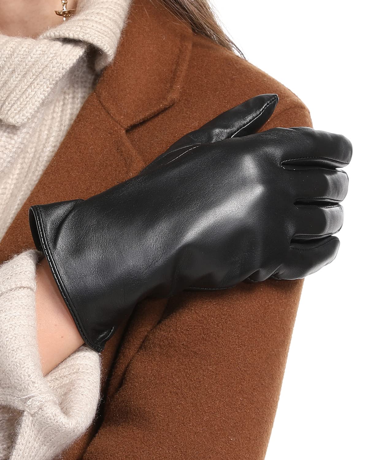 FEIQIAOSH Winter Leather Gloves for Women, Cashmere Lined Touchscreen Gloves for Texting, Premium Soft Sheepskin Warm Glove