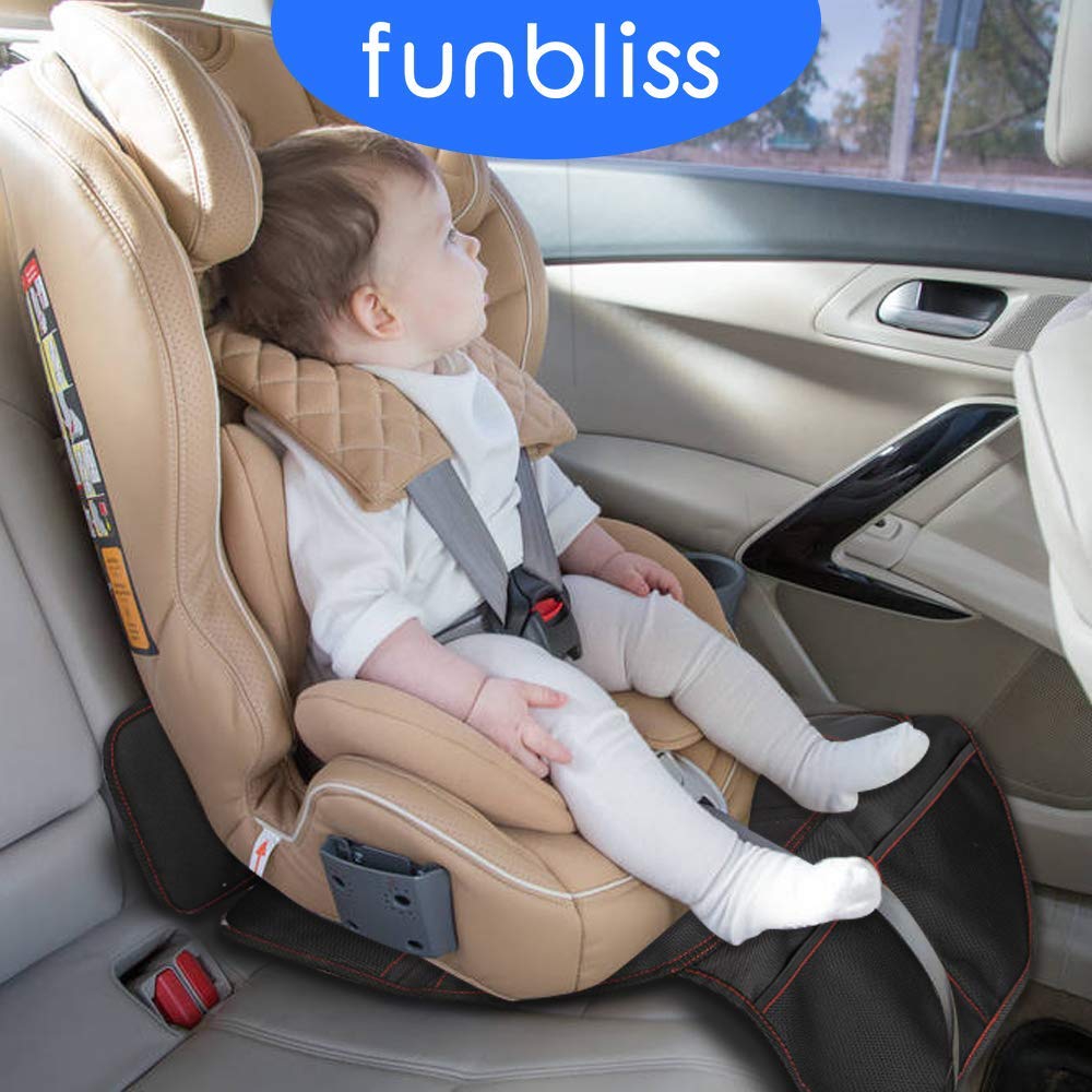 Funbliss car seat Protector for Child car seat Beige Thick Padding Carseat Kick Mat with Organizer Pockets,Waterproof 600D Fabric,Vehicle Dog Cover Pad for SUV Sedan Leather Seats(2 Pack)