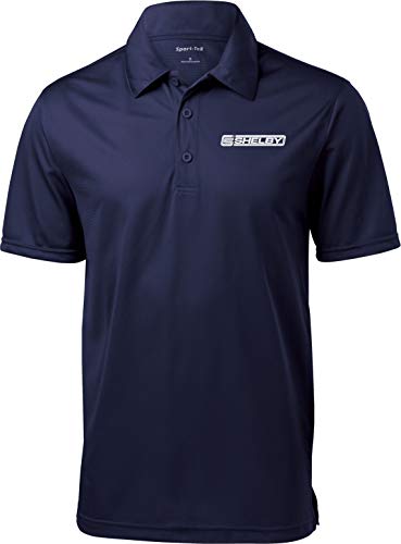 Ford Mustang Shelby Crest Pocket Print Textured Polo, Navy XL