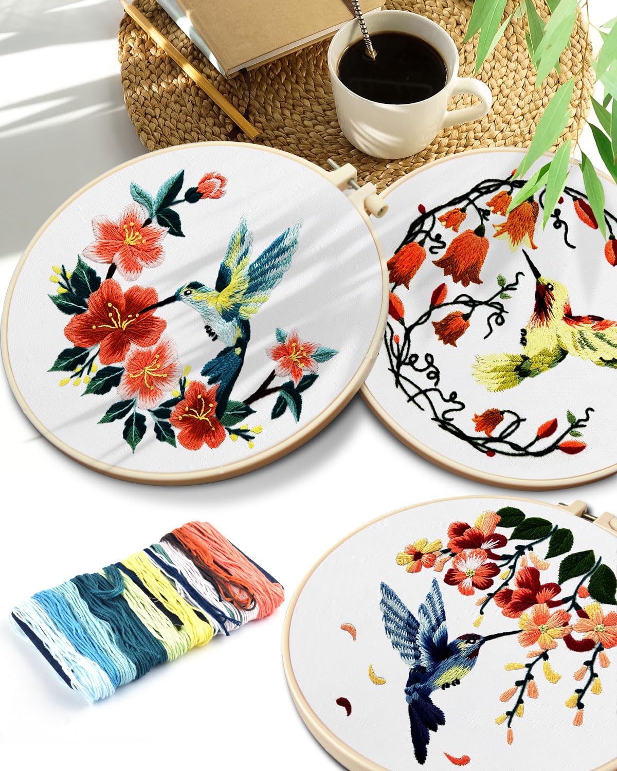 TINDTOP Hummingbird and Flower Embroidery Kit for Adults