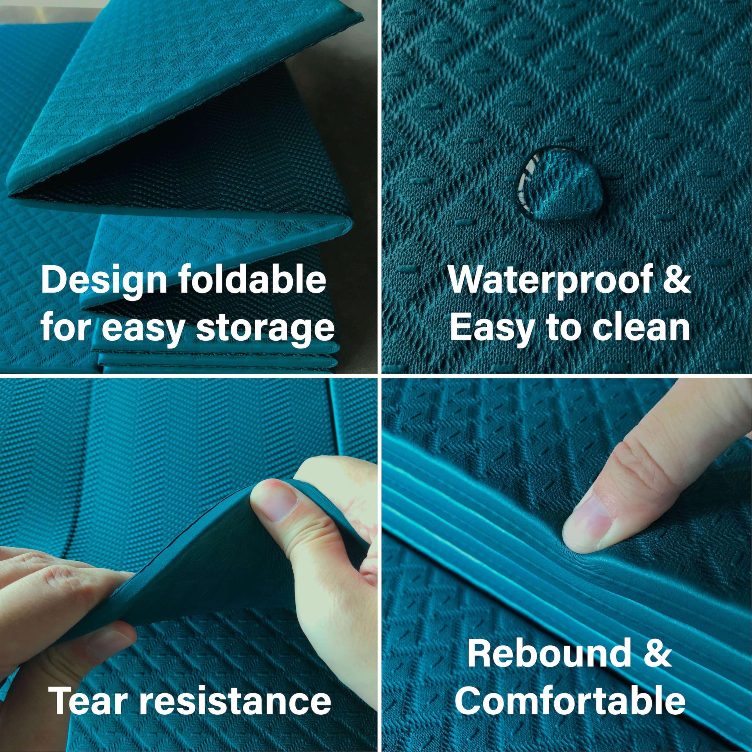 Foldable Yoga Mat-1/4 Inch Thick - Easy to Storage Travel Yoga Mat Foldable Lightweight for Fitness - Anti Slip Folding Exercise Mat for Yoga, Pilates, Home Workout & Floor Exercise(Dark Green)