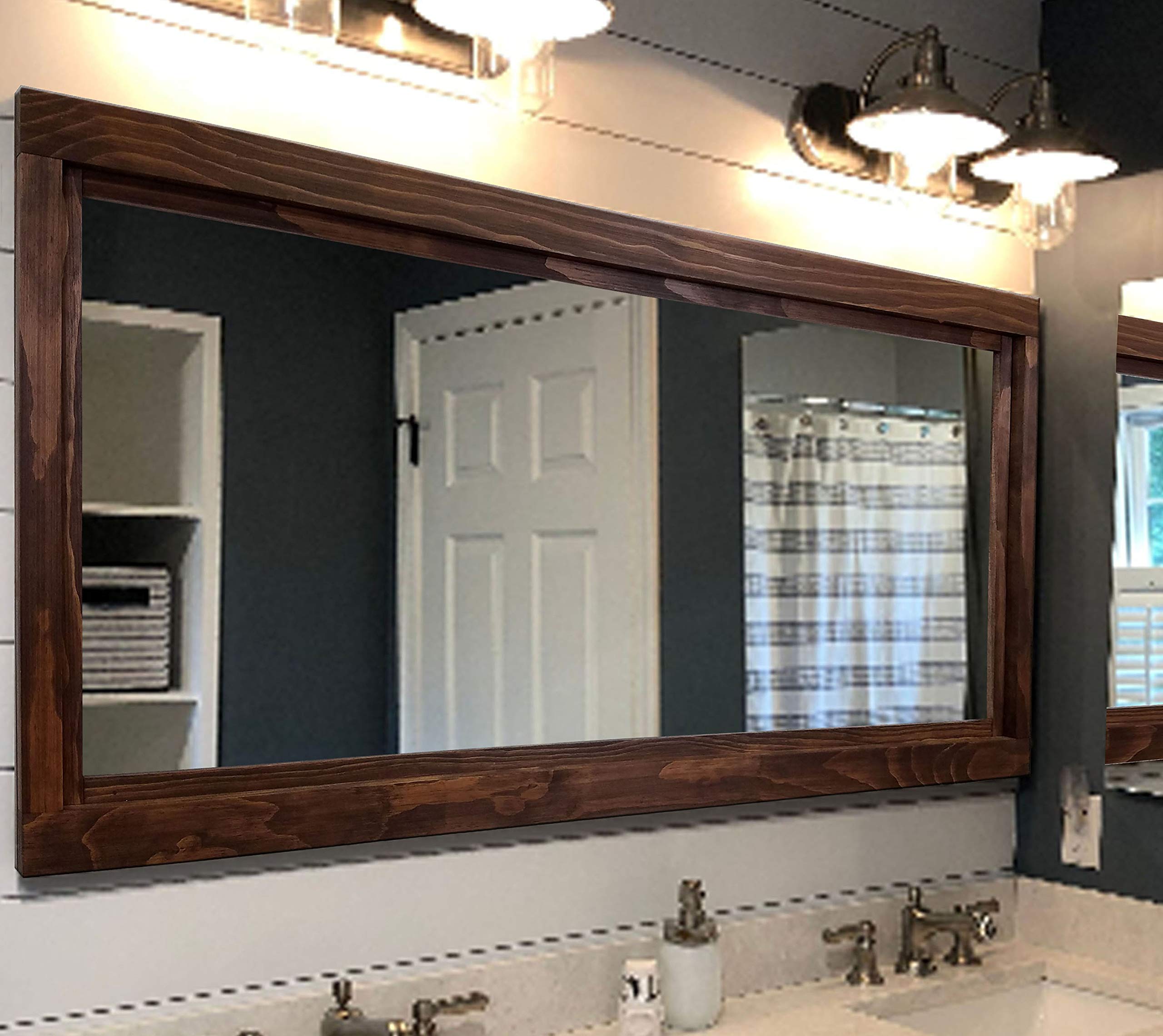 Farmhouse Framed Wall Mirror, 20 Stain Colors - Vanity Mirror, Bathroom Mirror, Mirror for Wall, Mirror Over Double Sink Vanity, Wood Framed Mirror, Bathroom Decor - Special Walnut
