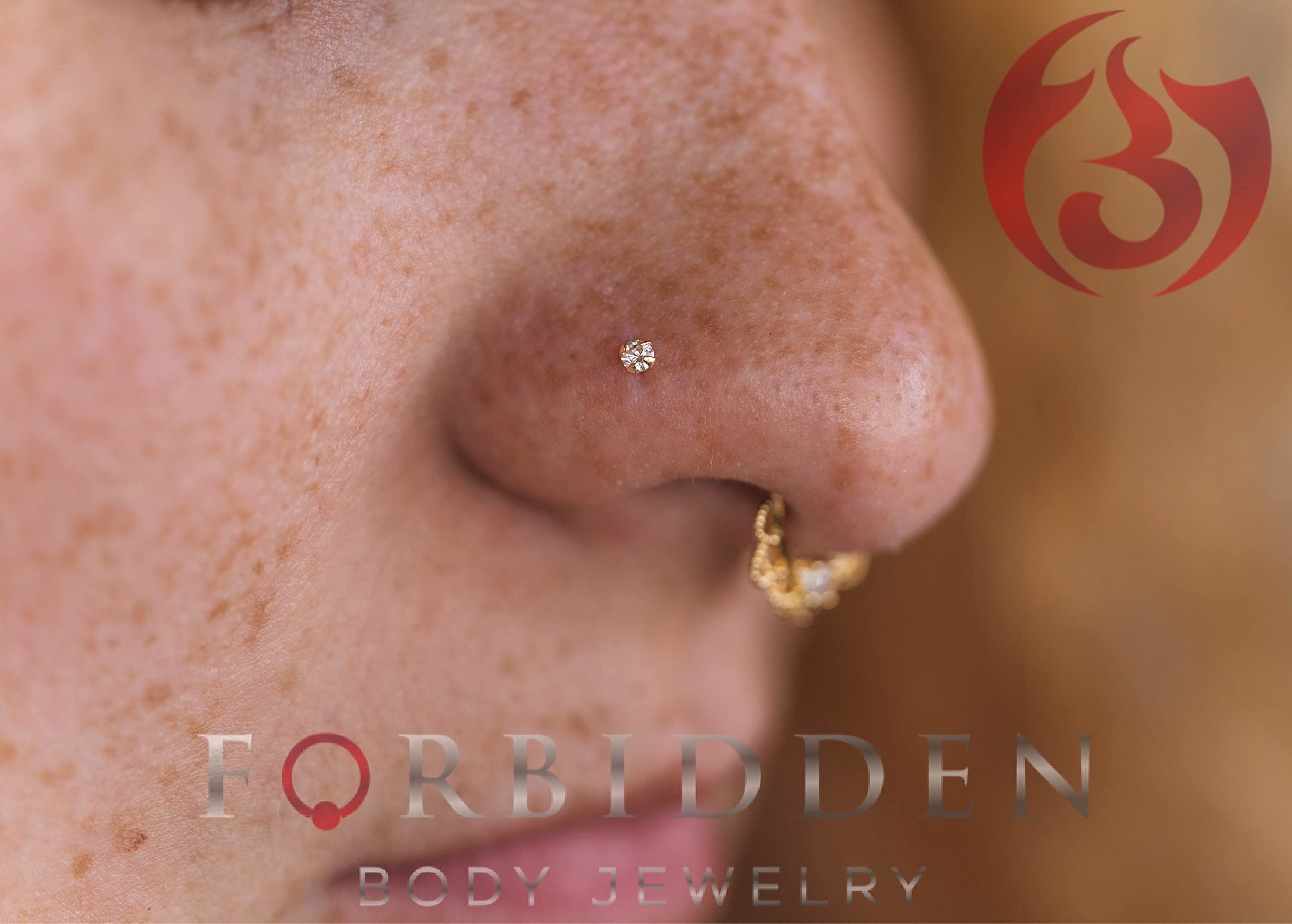Forbidden Body Jewelry Set of 2: 22g 18k Gold Plated Sterling Silver CZ Simulated Diamond Nose Stud, 2.5mm Crystal