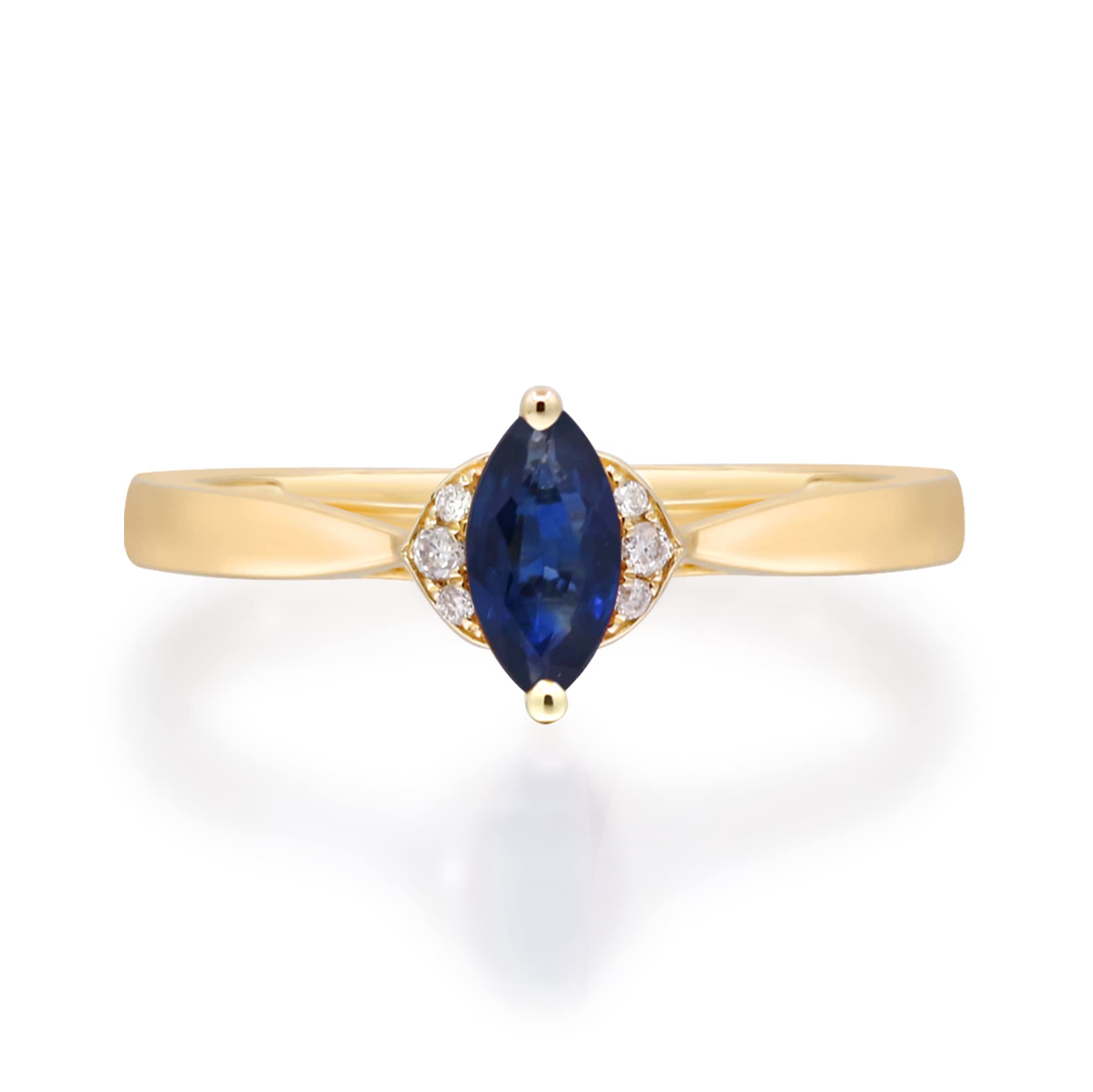 Gin & Grace women's 14K Yellow Gold With Natural Blue Sapphire &Natural Diamond (I1) Ring QA1210R-BS-7 7