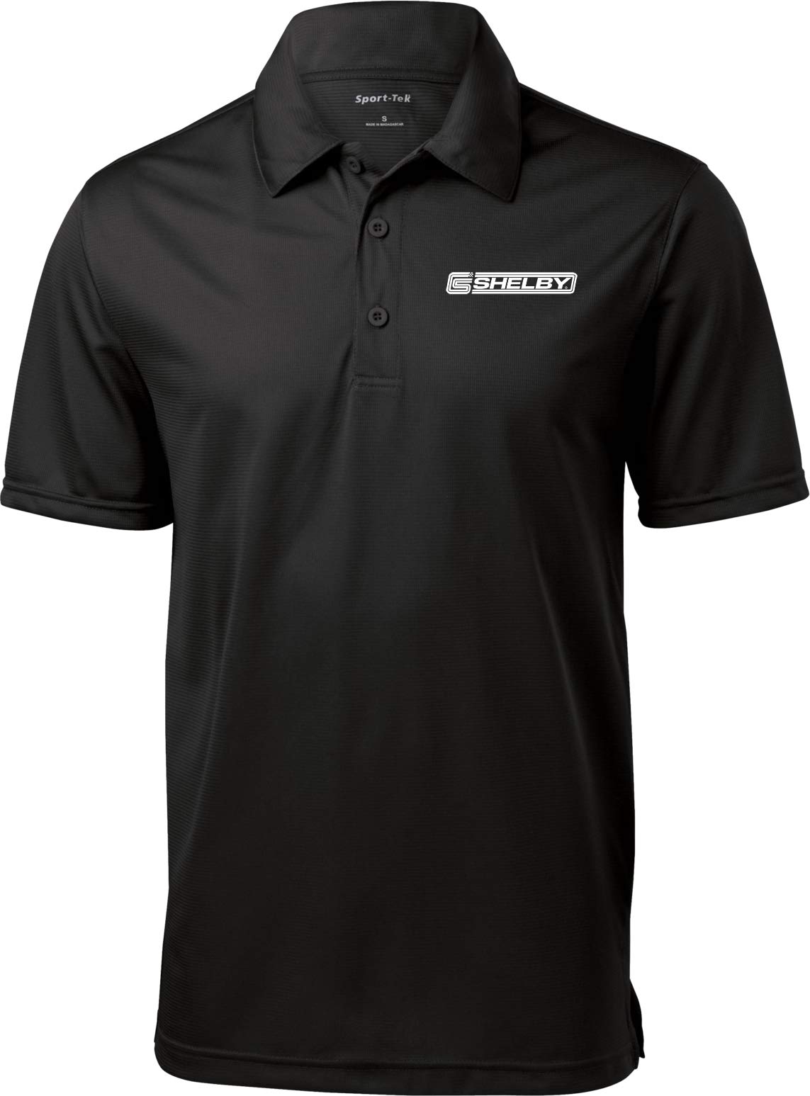 Ford Mustang Shelby Crest Pocket Print Textured Polo, Black 2XL