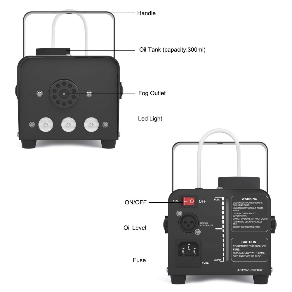 Fog Machine with lights, Strobe Effect Sound Activated Multi-mode 7 Color LED 400 Watt Portable Fog Machine with Remote Control, Smoke Machines for Parties Halloween Wedding Christmas Dance DJ