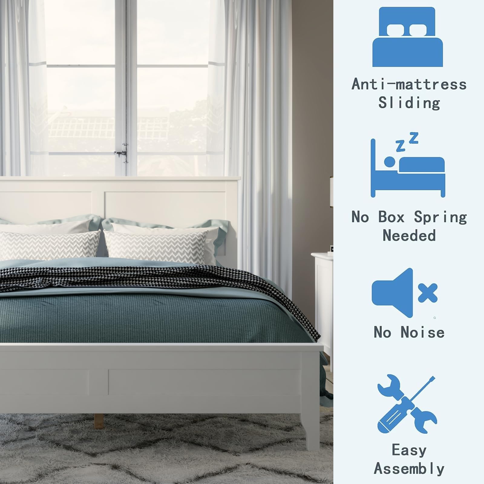 FTOPBTB King Size Solid Wood Platform Bed Frame with Modern Style Headboard/Footboard