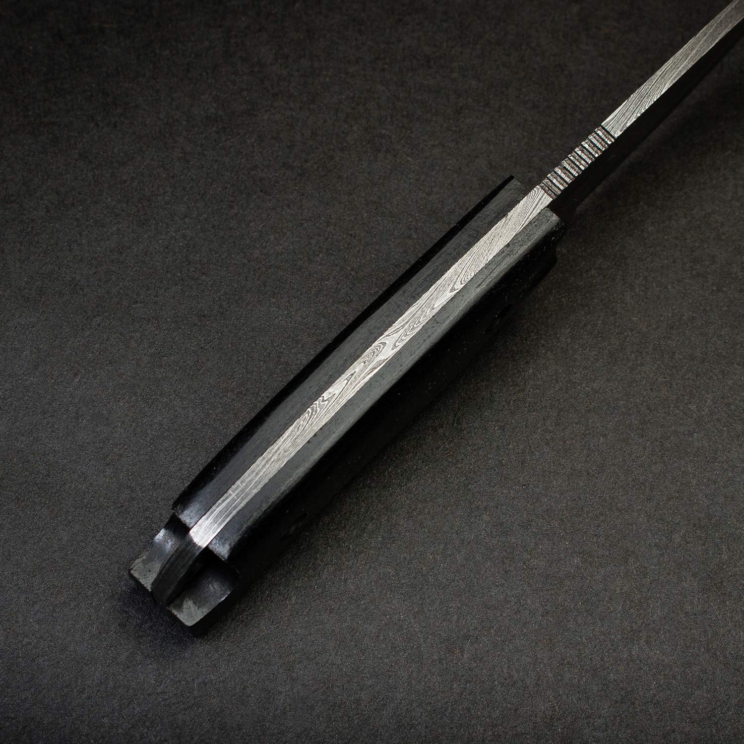 Forseti Steel Boone Damascus Steel Skinner with Black Micarta Handle