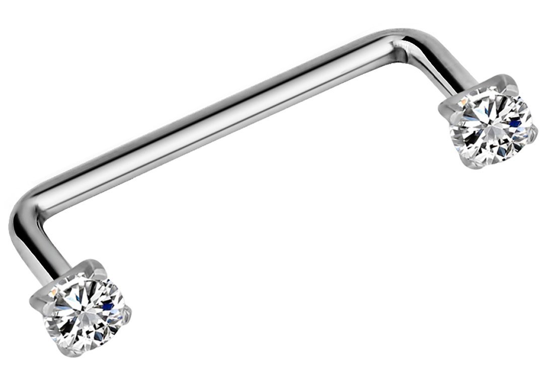Forbidden Body Jewelry Surface Tragus Piercing Jewelry, Staple Surface Piercing Barbell, Surface Tragus Jewelry, 14G 19mm Surgical Steel With CZ Crystal.