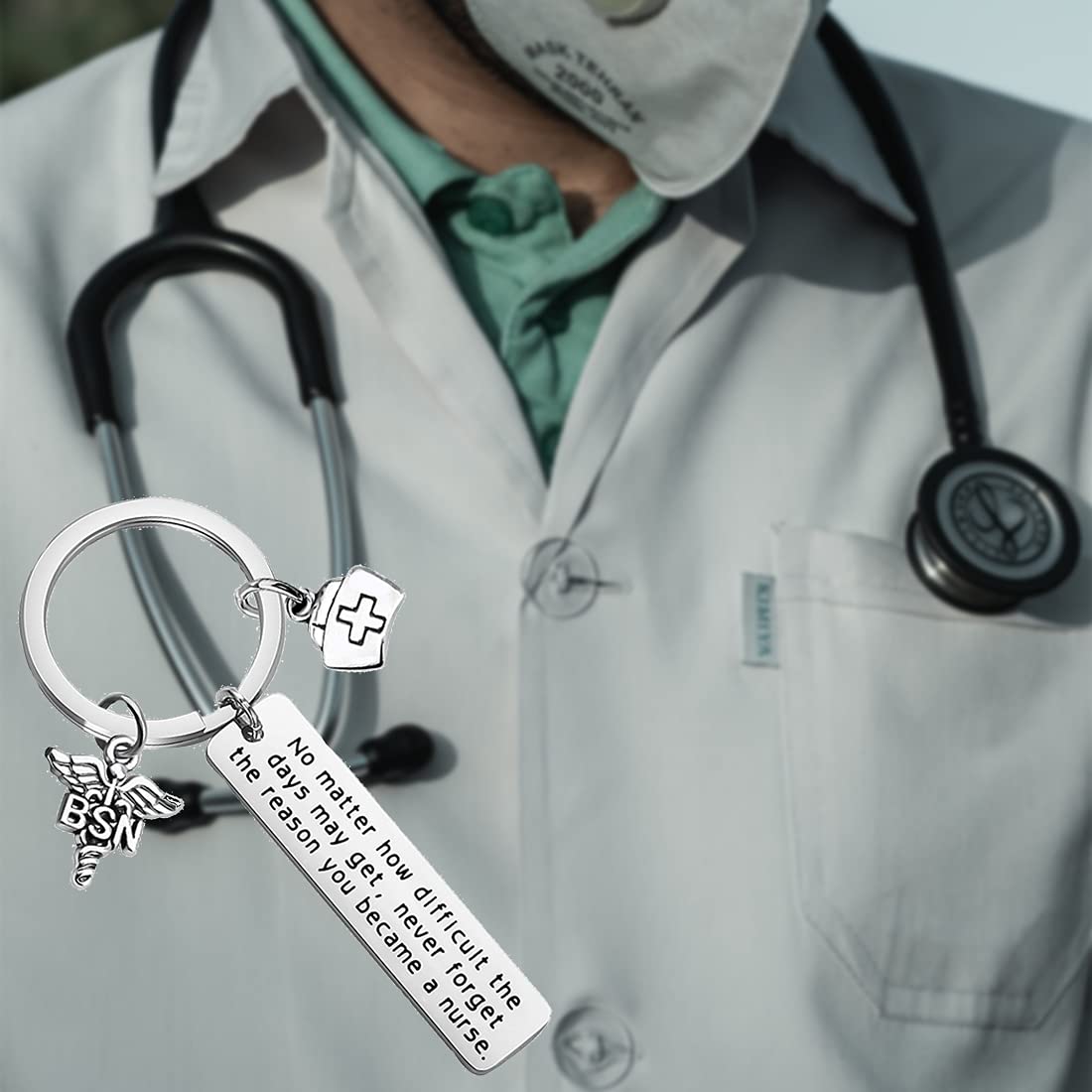 FUSTMW BSN Keychain Bachelor of Science Nursing Gifts BSN Graduation Gift Never Forget The Reason You Became a Nurse Medical Student Gifts (silver)