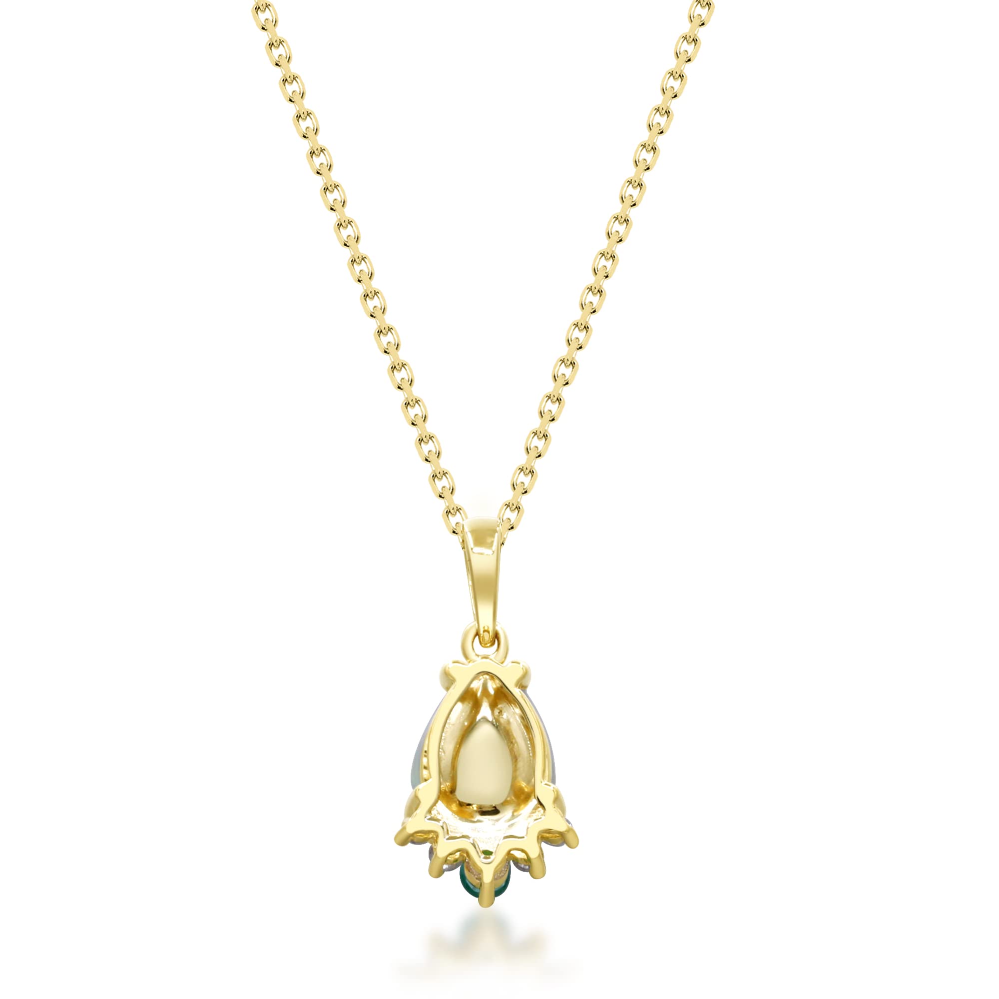 Gin & Grace 10K Yellow Gold Ethiopian Opal and Emerald Pendant Necklace with Diamonds for women | Ethically, authentically & organically sourced (Pear) shaped opal hand-crafted jewelry for her