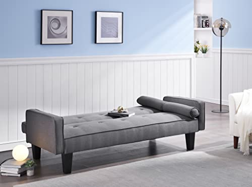 FANYE 71.65“W Modern 3-in-1 Upholstered Napping Futon Loveseat Convertible Sleeper Bed,2-Seaters Sofa & Couch Tufted Cushions Love Seat Daybed for Small Space Living Room, Gray With Pillows, Deep Grey