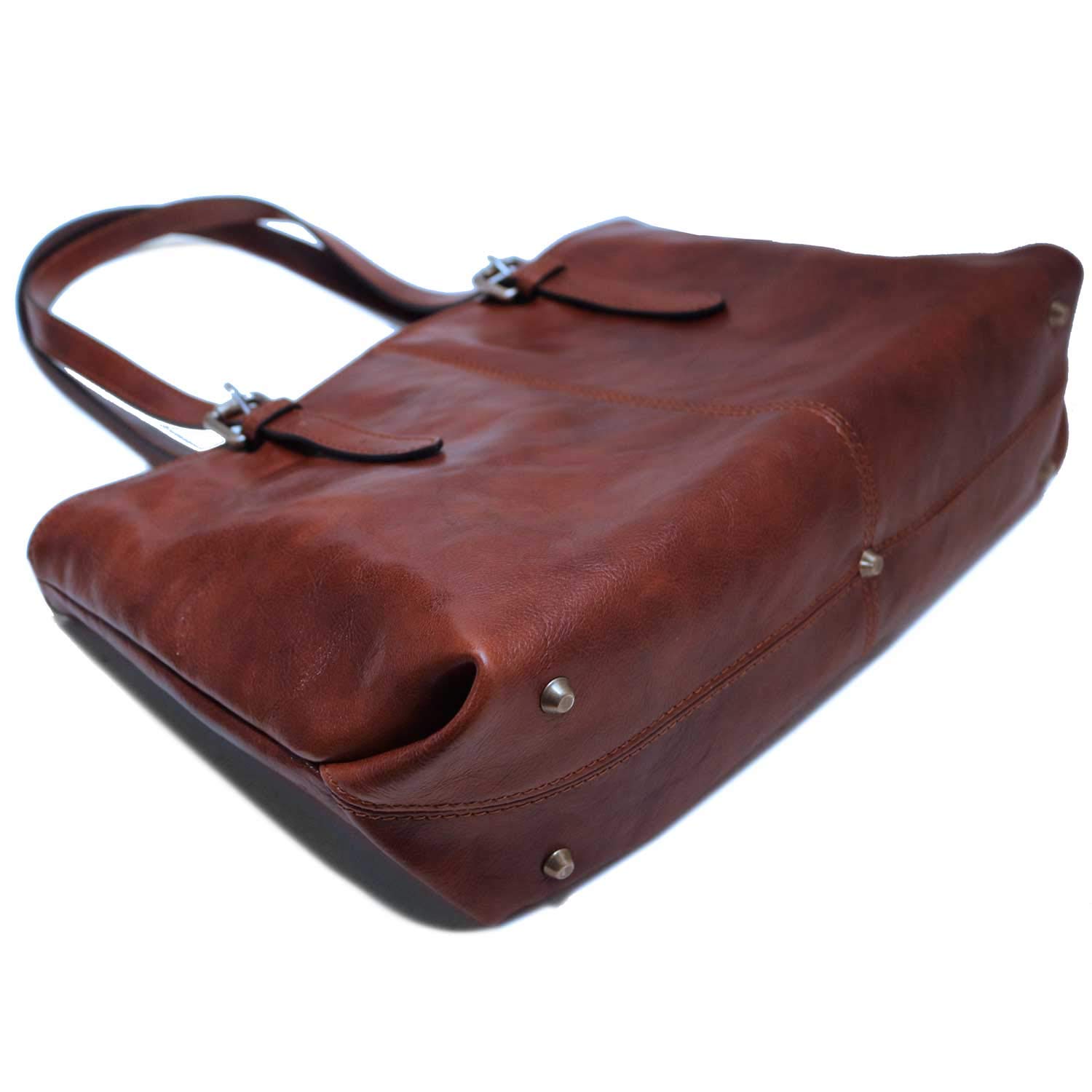 Floto Venezia Italian Leather Shopping Tote Bag Shoulder Bag Women's (Vecchio Brown)