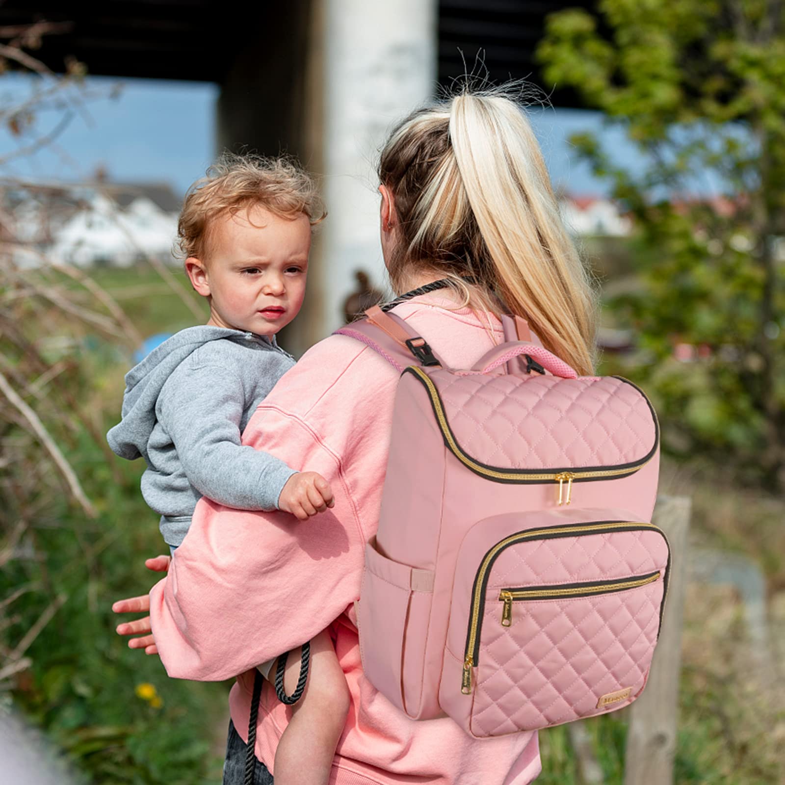 Mancro Diaper Bag Backpack, Multipurpose Travel Diaper Backpack with Stroller Strap and 2 Insulated Pockets, Waterproof Baby Backpack Diaper Bag for Mom and Dad, Black