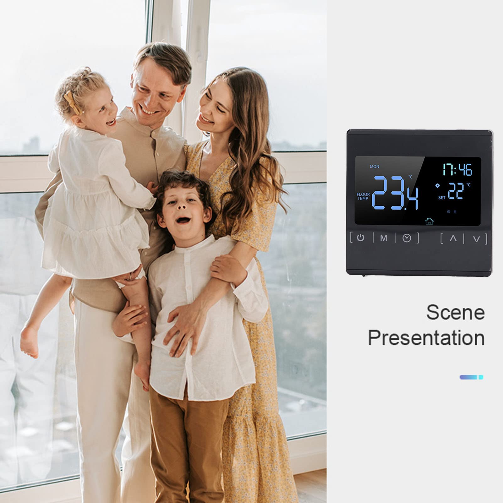 Floor Heating Controller, Programmable Digital Thermostat AC85V to 250V Automatic Mode Programming Mode for Distribution Manifold