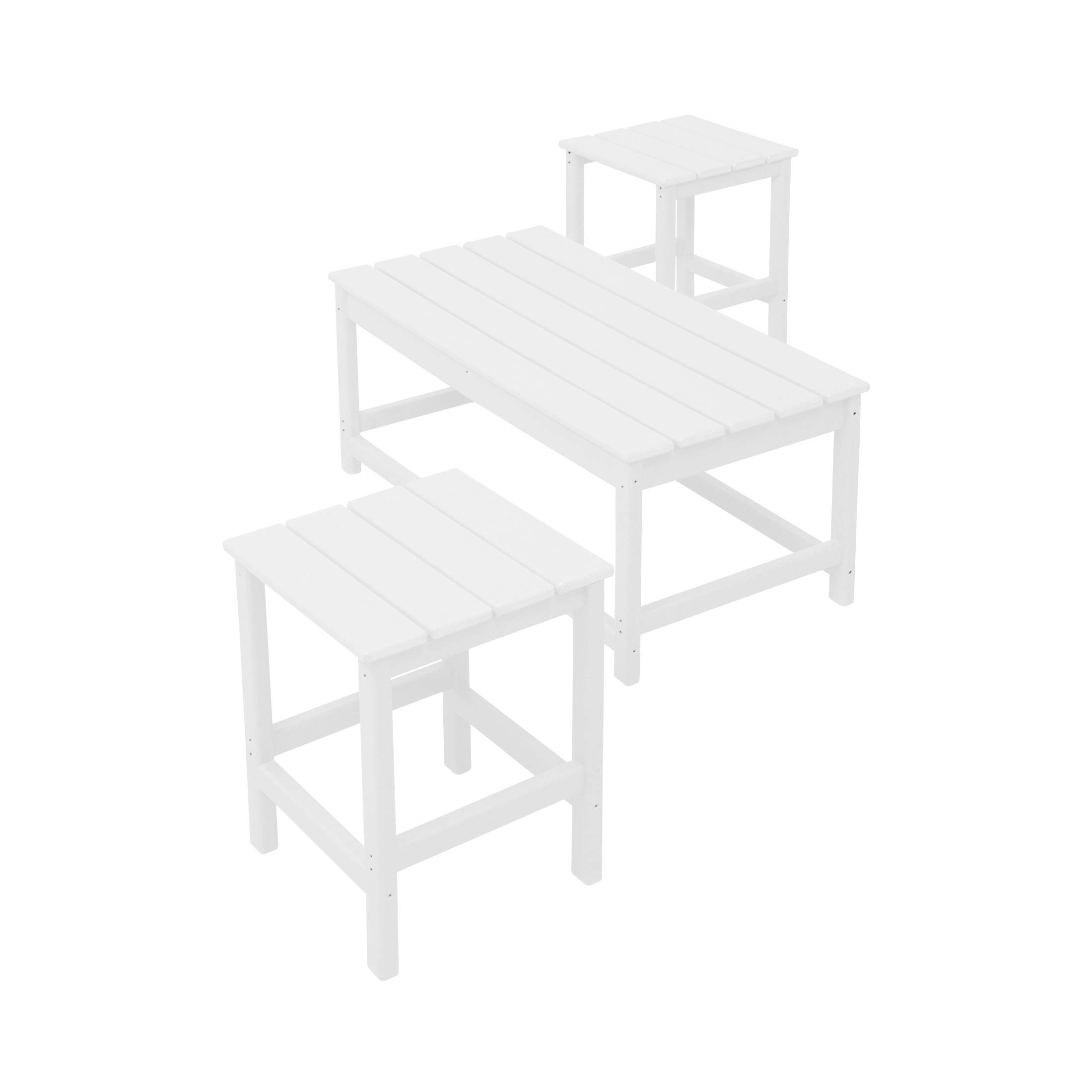 WestinTrends Malibu 3-Pieces Outdoor Table Set, Includes 1 Coffee Table and 2 Side Table, All Weather Poly Lumber Adirondack Patio Furniture Set, White