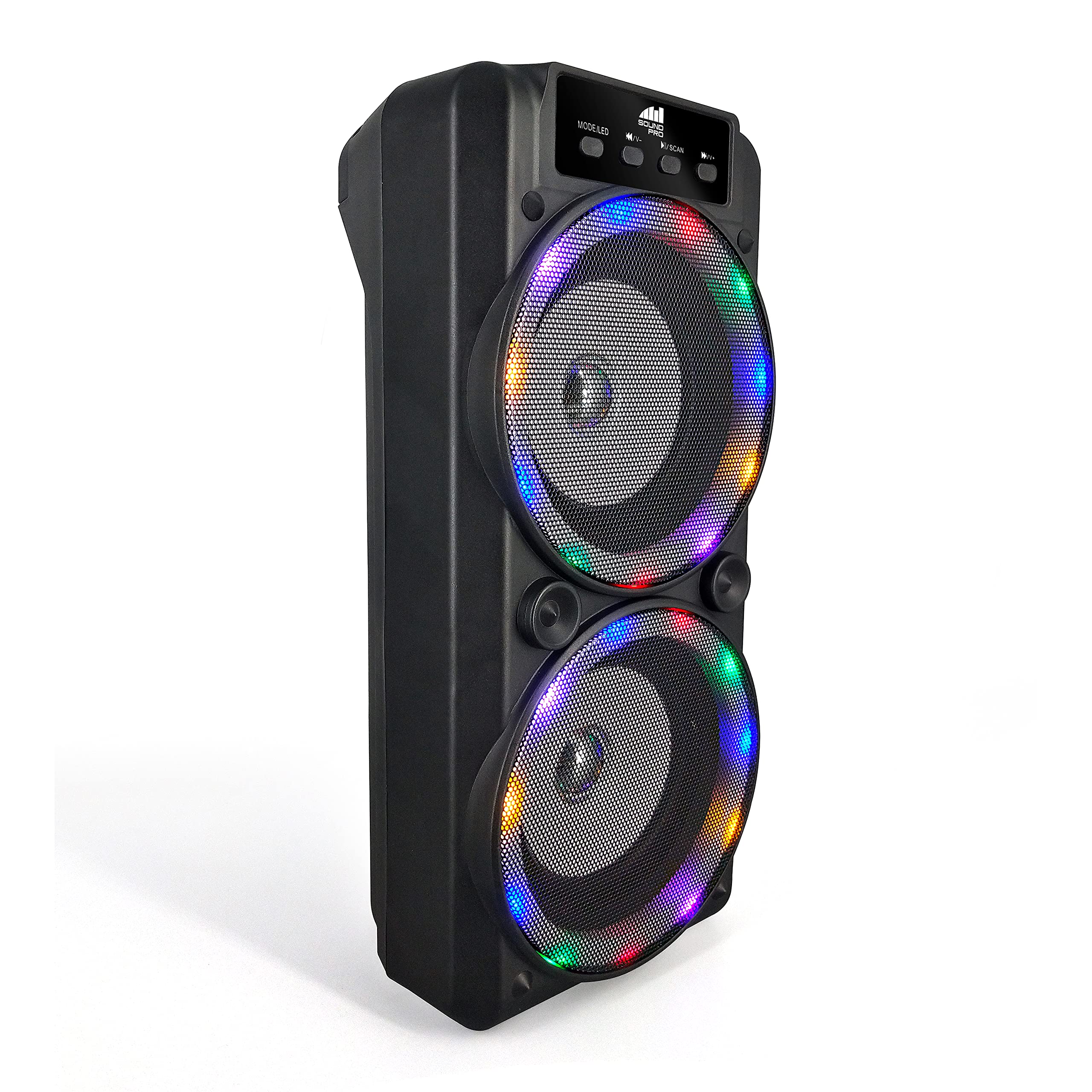 Naxa Electronics NDS-4506 Portable Dual 4? Bluetooth Party Speaker with Multi-Color Circular Lights, Up to 2 Hours Play Time, FM Tuner, USB Port, MicroSD Card Slot, and 3.5mm Input, Black