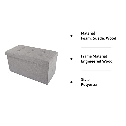 Folding Storage Ottoman - 30-Inch Tufted Footrest, Linen Chest, or Bench with Removable Bin for Living Room, Bedroom, or Dorm by Lavish Home (Gray)