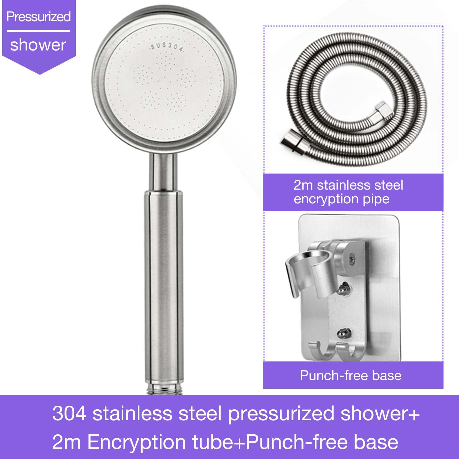 High-pressure shower head with handheld, 304 stainless steel shower head with 78" long hose and extra wall bracket,all metal small hand held detachable bathroom shower heads (silver white)