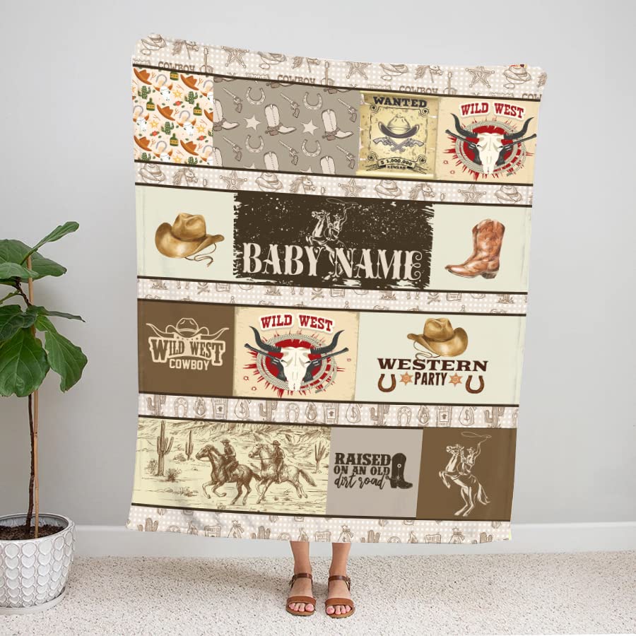 NAZENTI Cowboy Milestone Blanket Personalized Baby BOY Monthly Ranch Month Western Custom Age Growth New Mom Neutral Boho Minky