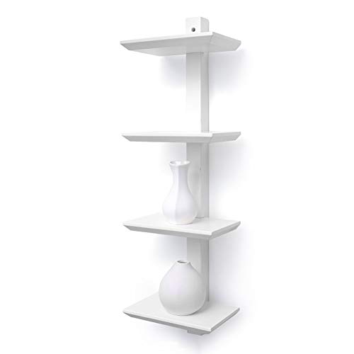 PIBM Stylish Simplicity Shelf Wall Mounted Floating Rack Wooden Solid Wood Storage Shelves Books Collection Display,3 Colors Avaliable,3 Layers / 4 Layers / 5 Layers, White , 20X66.2cm