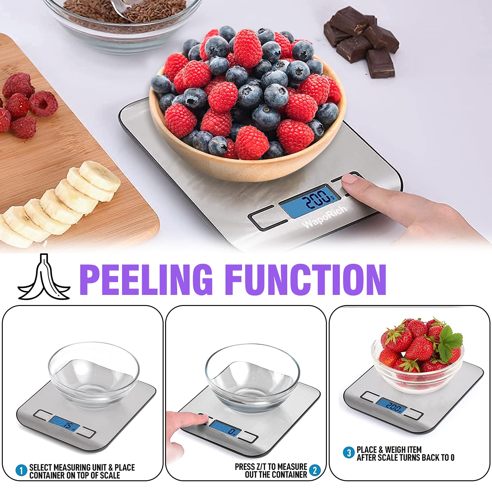 Food Kitchen Scale, Digital Grams and Ounces, 11 l b Digital Food Scale Kitchen Scales, Tare Function, 1g/0.1oz Precise Graduation, 304 Stainless Steel
