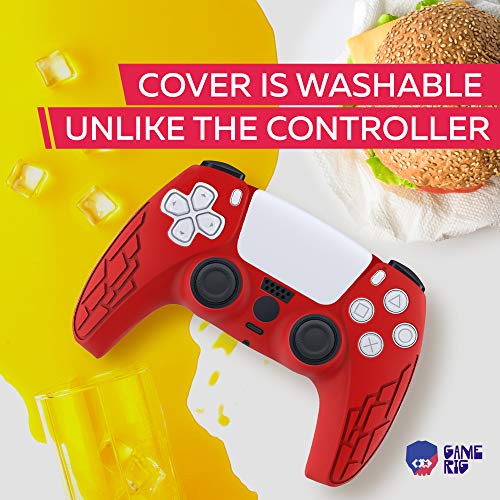 Game Rig PS5 Controller Cover - Dualsense Silicon Skin - Anti-Slip 100% Compatible Case - 360 Degree Gamepad Protector Red