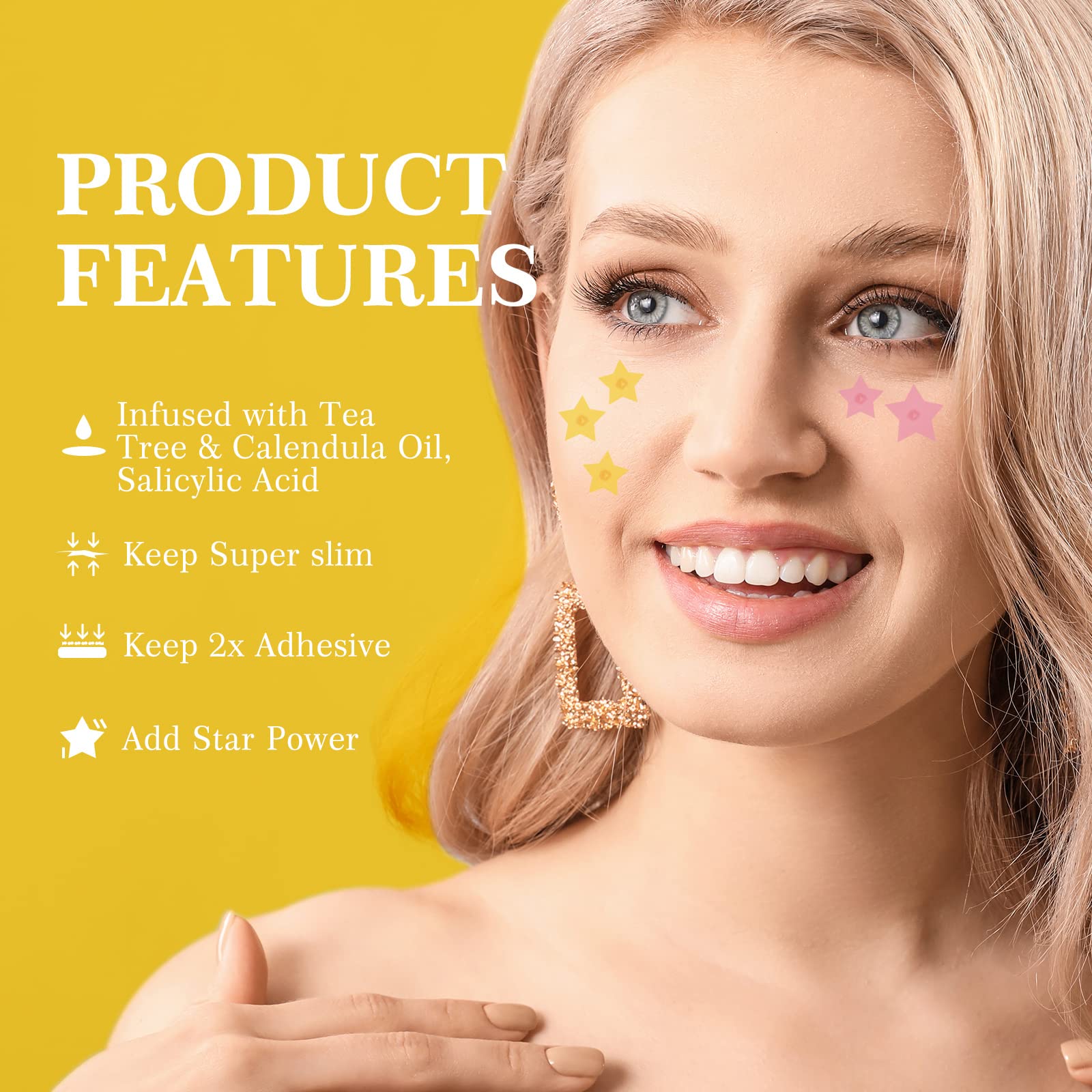 Mandabloom Acne Patches Pimple Patches, Pink & Yellow Star Shaped Absorbing Cover Patch, Hydrocolloid For Face Zit Patch Dots, Add Tea Tree Oil, 112 14mm 12mm