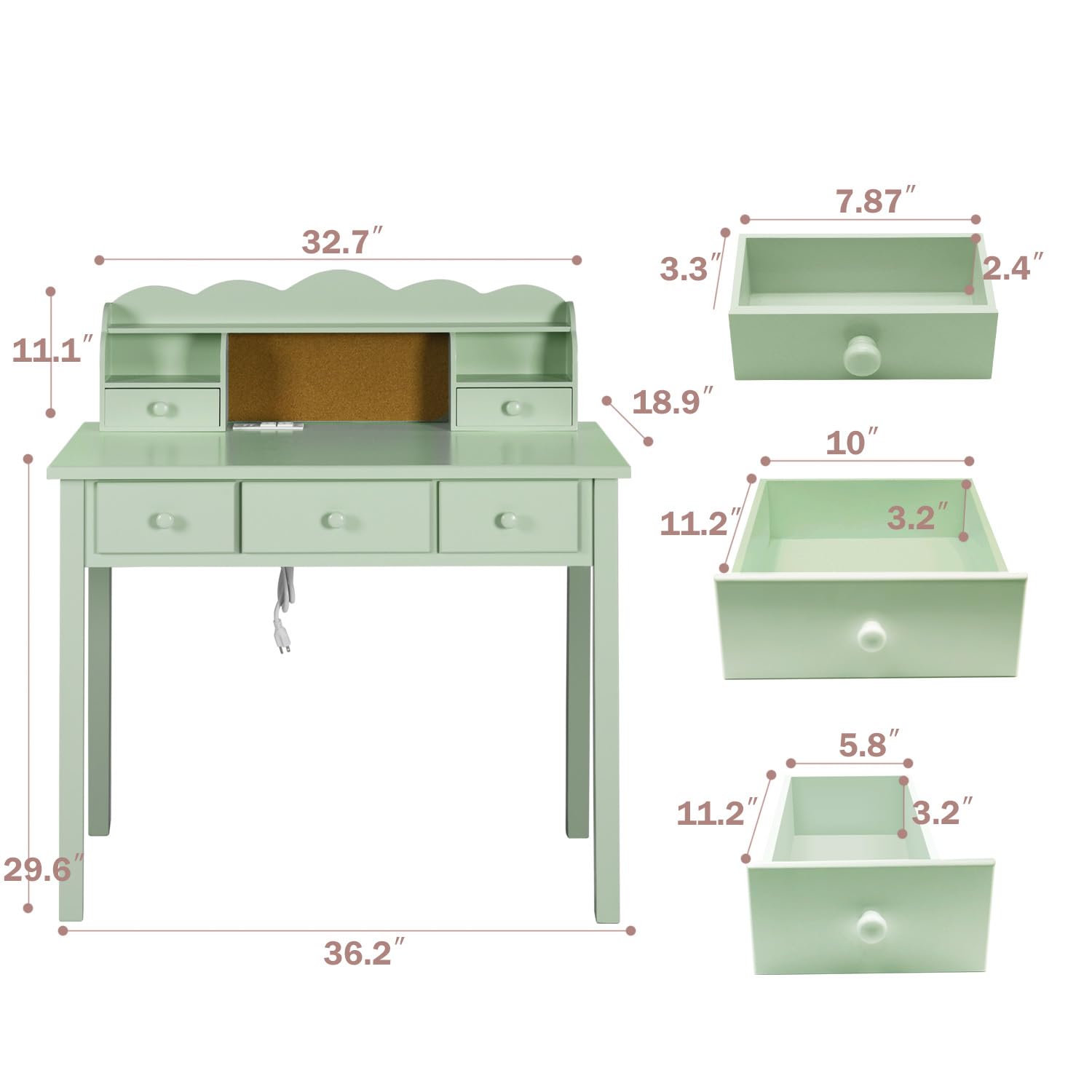FUNKOCO Home Office Furniture Writing Desk,Computer Work Station with Detachable Hutch,5 Drawers (Sky Blue)
