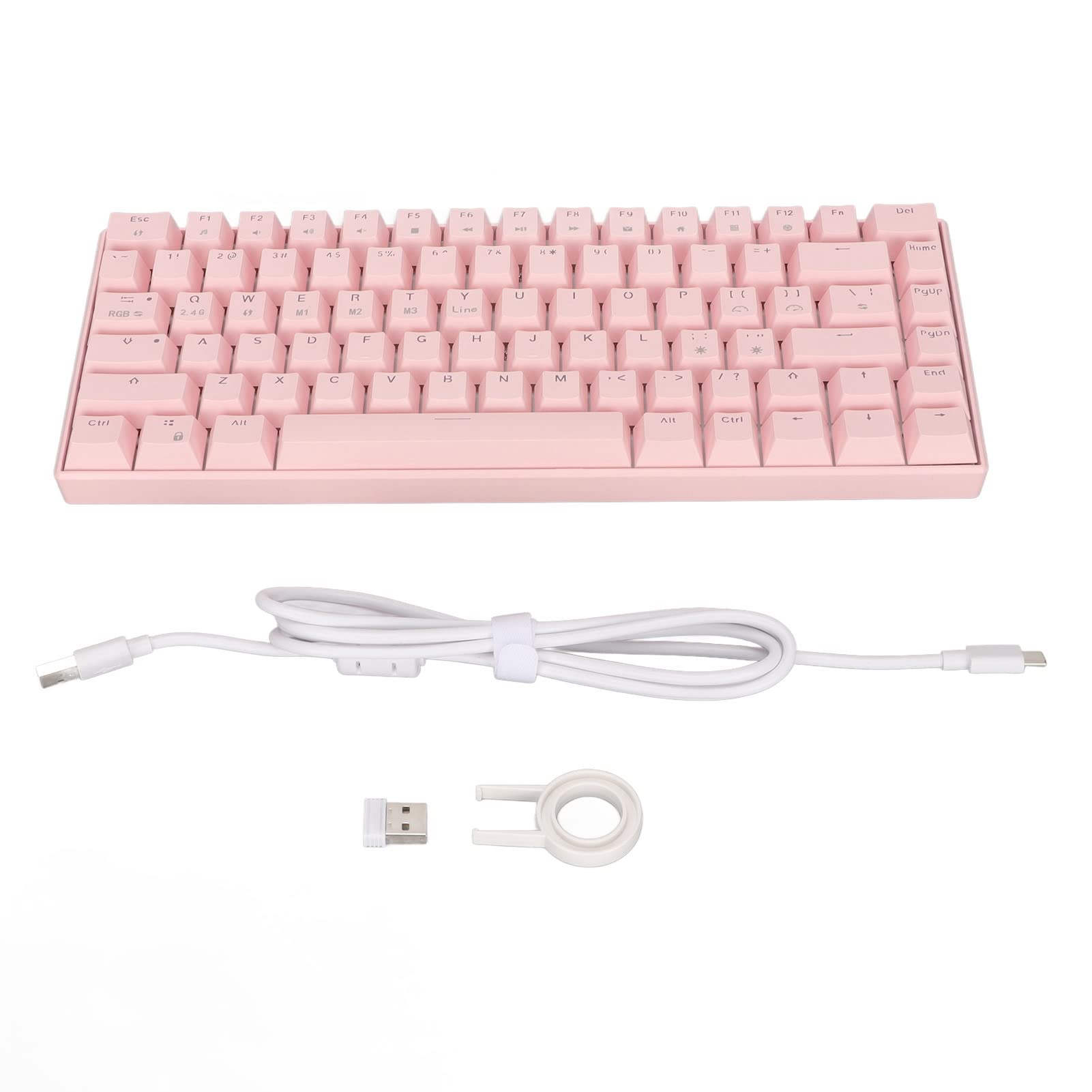 Mechanical Keyboard 82 Key, 3 Connection Modes RGB Backlight Keyboard, Ergonomic Pink Gaming Keyboard for Office, Supports 2.4G Wireless, Bt 3.5/5.0 and Type C Wired Connection (Linear Action Switch)