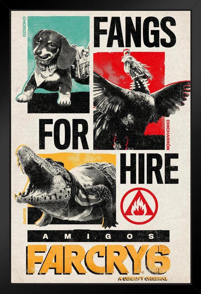 Far Cry 6 Fangs For Hire Chorizo Guapo Chicharron Video Game Gaming Gamer Far Cry Merchandise Collectibles Collectors Edition Far Cry Merch Far Cry 6 Poster Stand or Hang Wood Frame Display 9x13