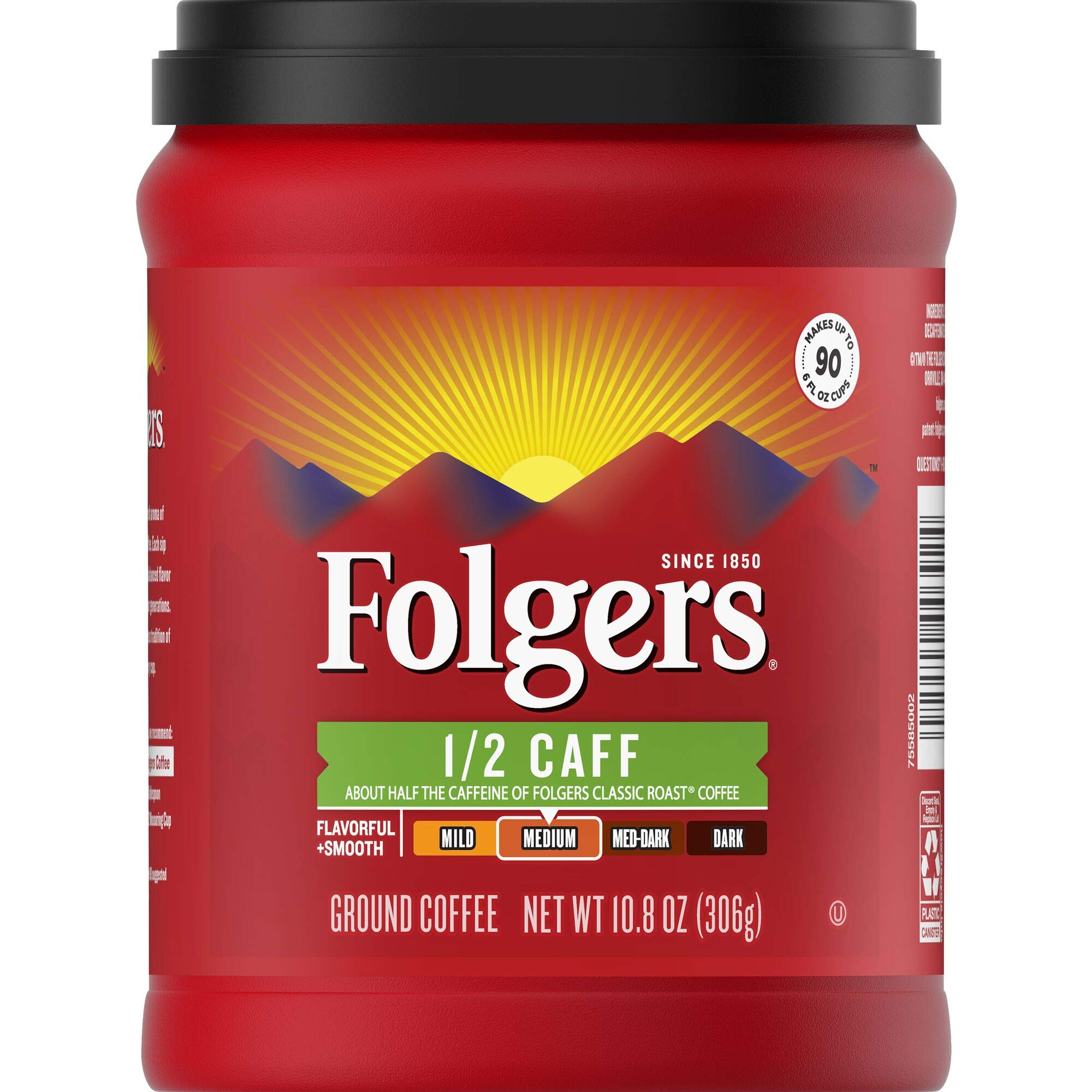 Folgers 1/2 Caff Medium Roast Ground Coffee, 10.8 Ounces