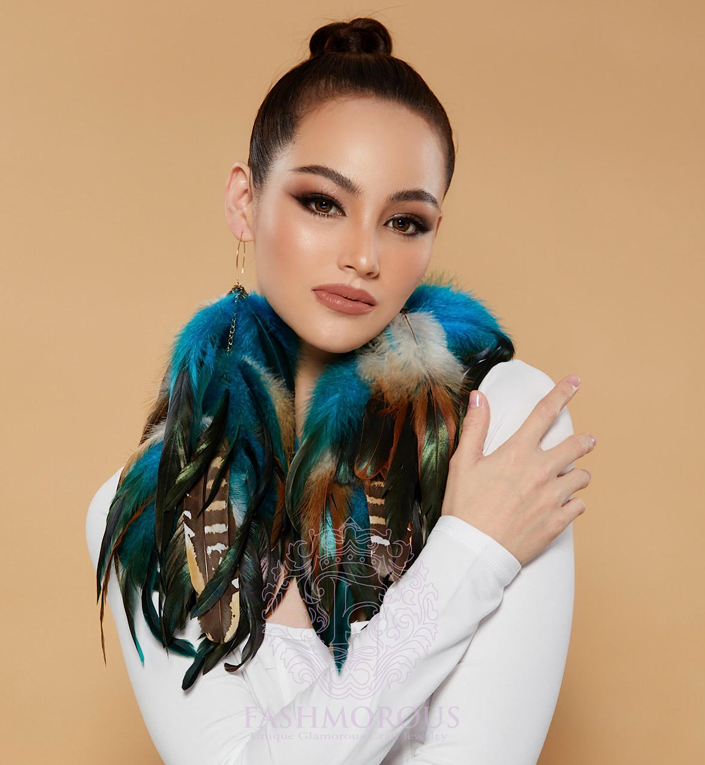 Fashmorous Feather Earrings Blue Feather Earrings for Women Bohemian Feather Earrings for Women Dangle