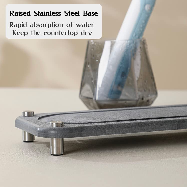FLYWAKE Instant Dry Sink Organizer, Diatomite Stone Sink Caddy for Kitchen Bathroom Counter Fast Water Absorbing (Grey 2pcs)