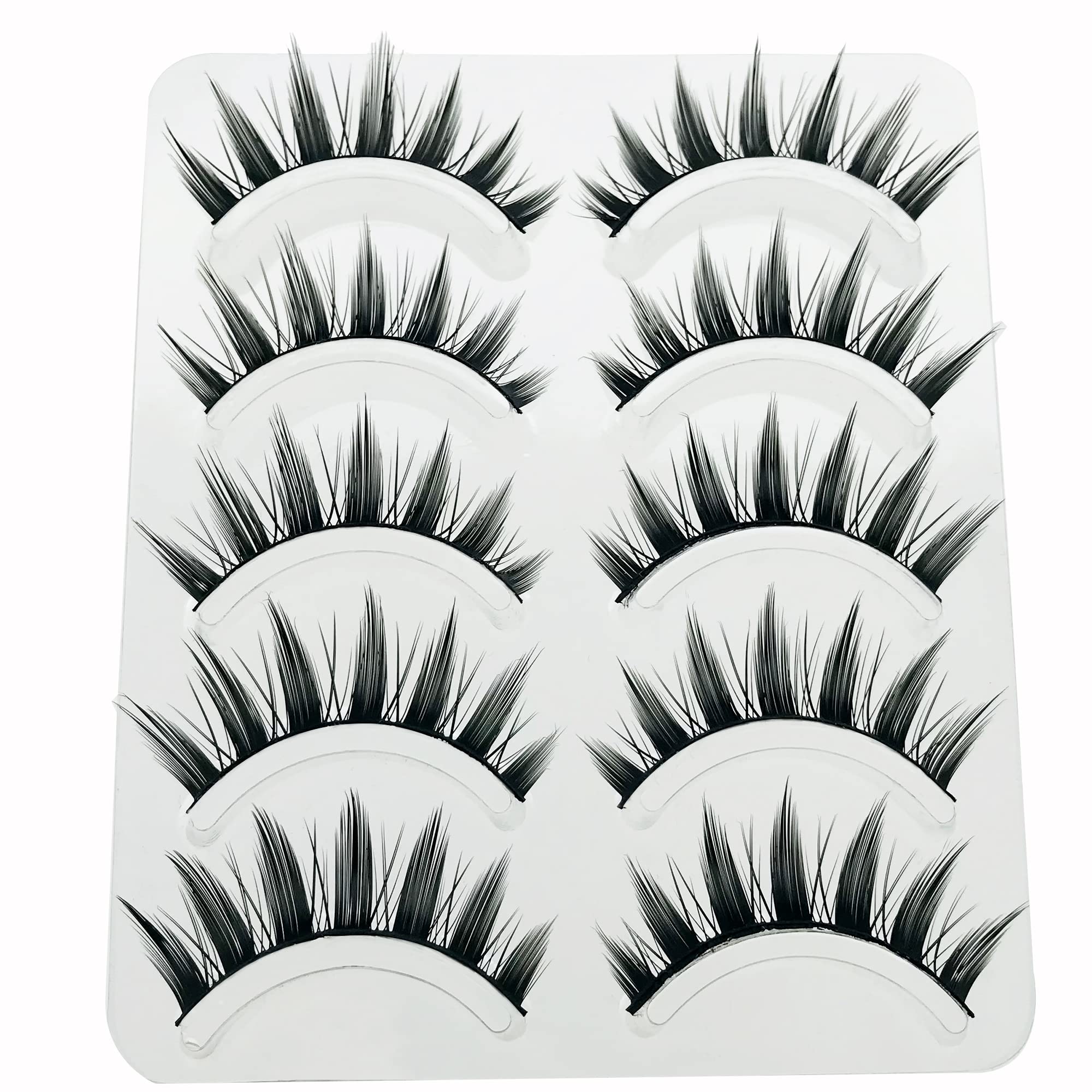 Manga Lashes, Wispy Anime False Eyelashes Natural Look, Fluffy Spiky 3D Doll Eyelashes, Korean Japanese Asian Cosplay Strip Lashes Look Like Individual Cluster, Reusable Lashes, 5 Pack