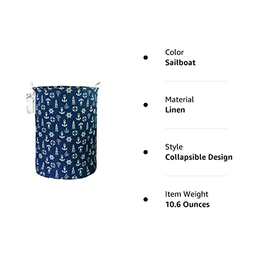 FANKANG Storage Basket, Nursery Hamper Canvas Laundry Basket Foldable with Waterproof PE Coating Large Storage Baskets for Kids Boys and Girls, Office, Bedroom, Clothes,Toys(Sailboat)