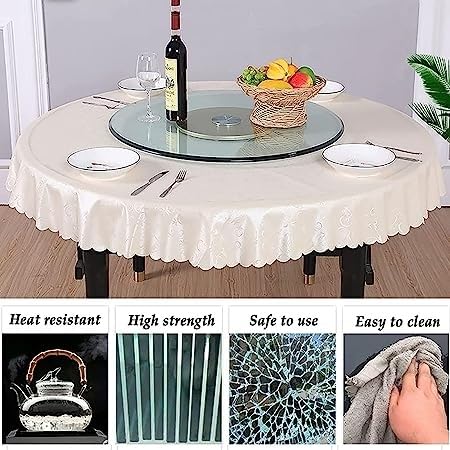 Generic Contemporary Glass Lazy Susan Turntable 60/70/80/90/100cm Transparent Dining Table Serving Tray Counter Top Turntable, Heavy Duty, Silent, Easy To Clean (Color : Clear, Size : 60 cm (24 in)