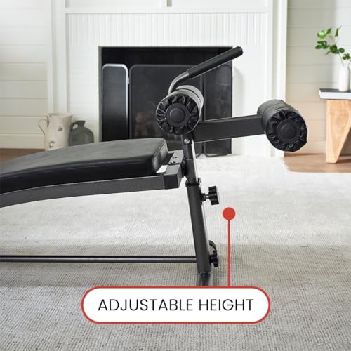 Finer Form Sit Up Bench with Reverse Crunch Handle for Ab Bench Exercises - Abdominal Exercise Equipment with 3 Adjustable Height Settings (Black)