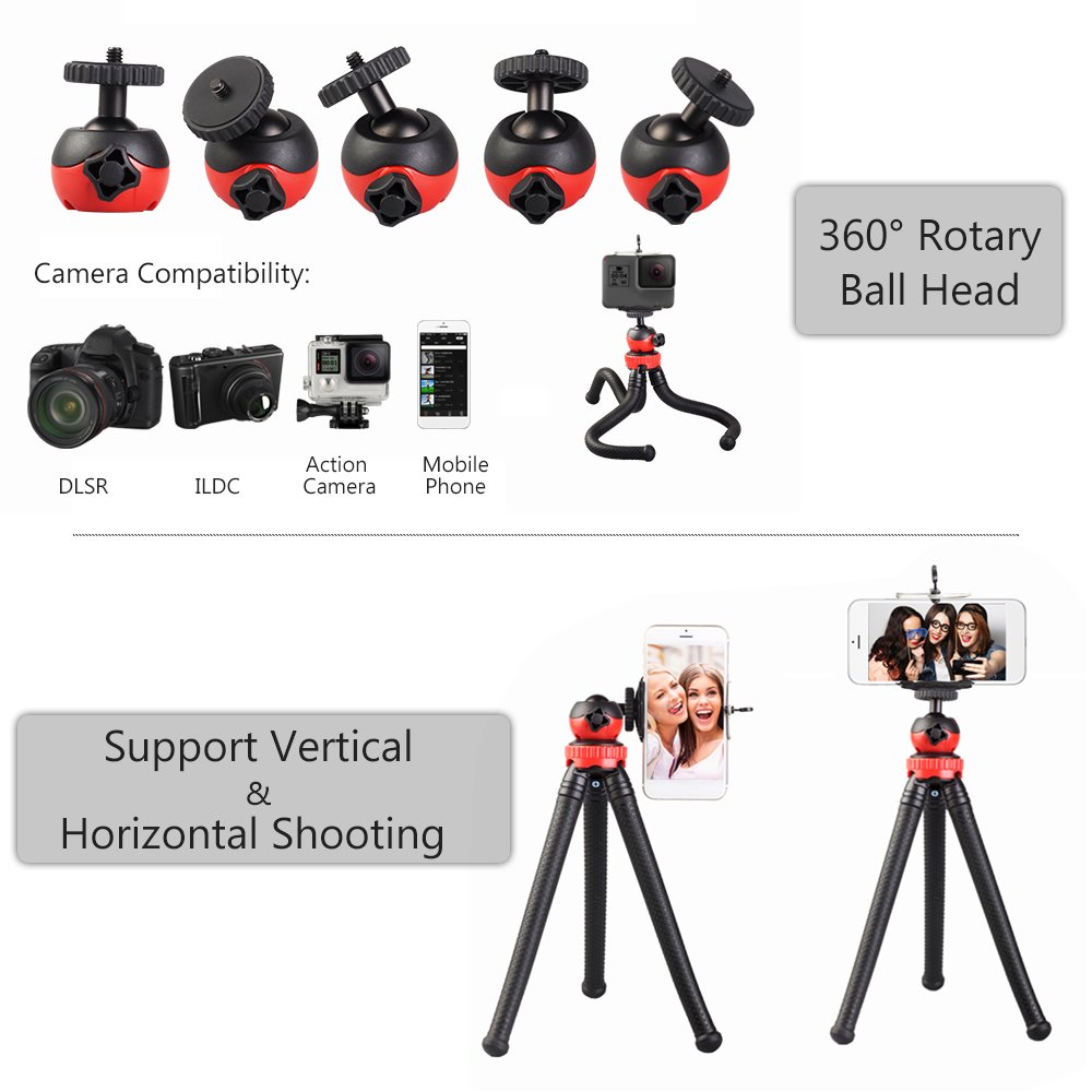 Flexible Mini Tripod Octopus Spider Stand Holder w/360 Ball Head for Yi GoPro Heor Action Camera for Canon Nikon for iPhone X 8