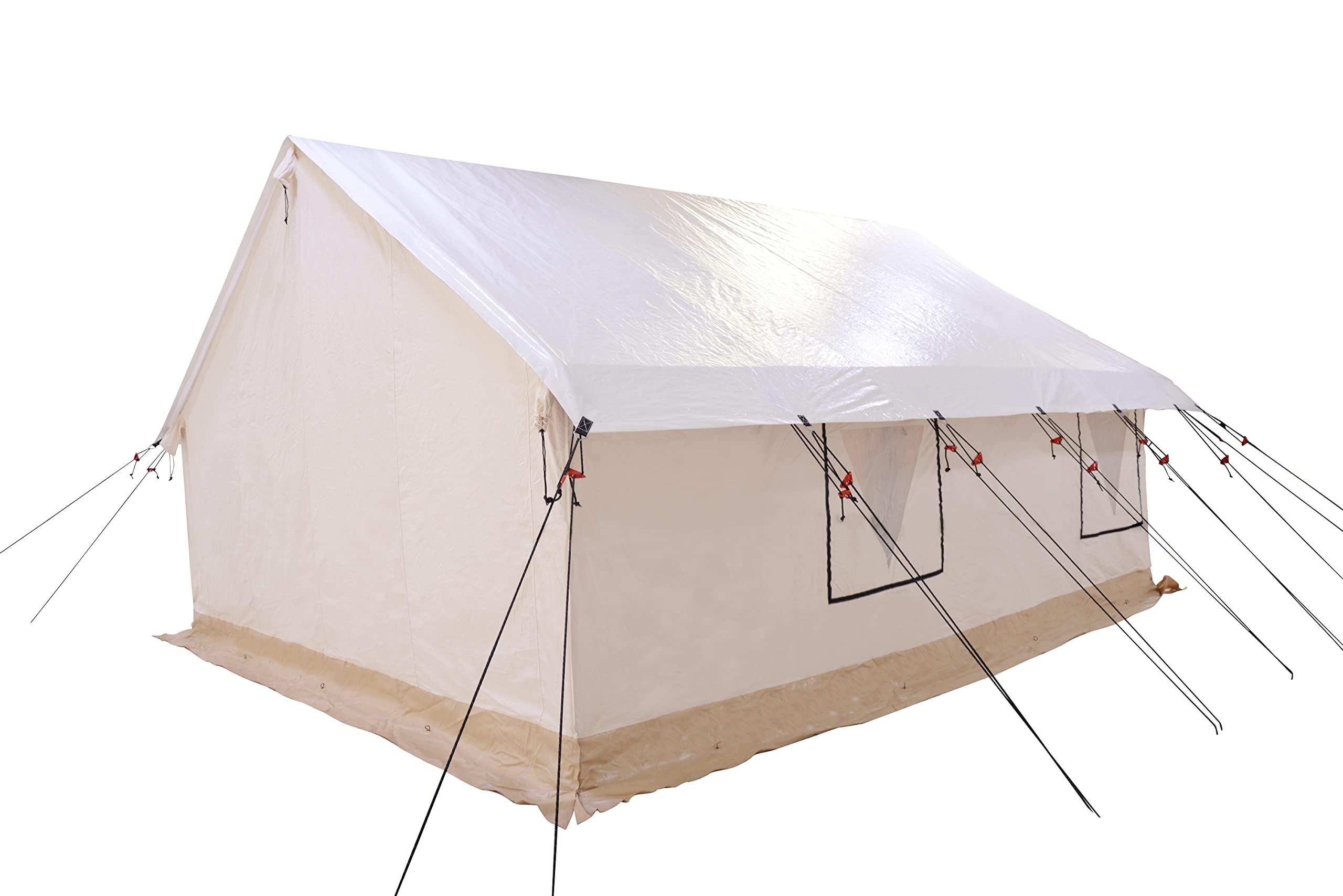 Flysheet for Alpha Wall Tent, Guy Ropes, D-Ring, Metal Runner & Stakes Included for Hunting, Family Camping & Outdoor Activities (12'x14', PE)