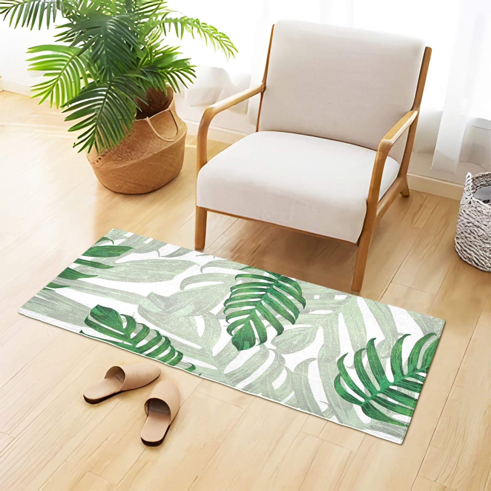 Fluffy Floor Carpet-Palm Monstera Jungle Leaf,39x20in Front Door Mat Indoor Machine Washable Carpet,Aesthetic Rug