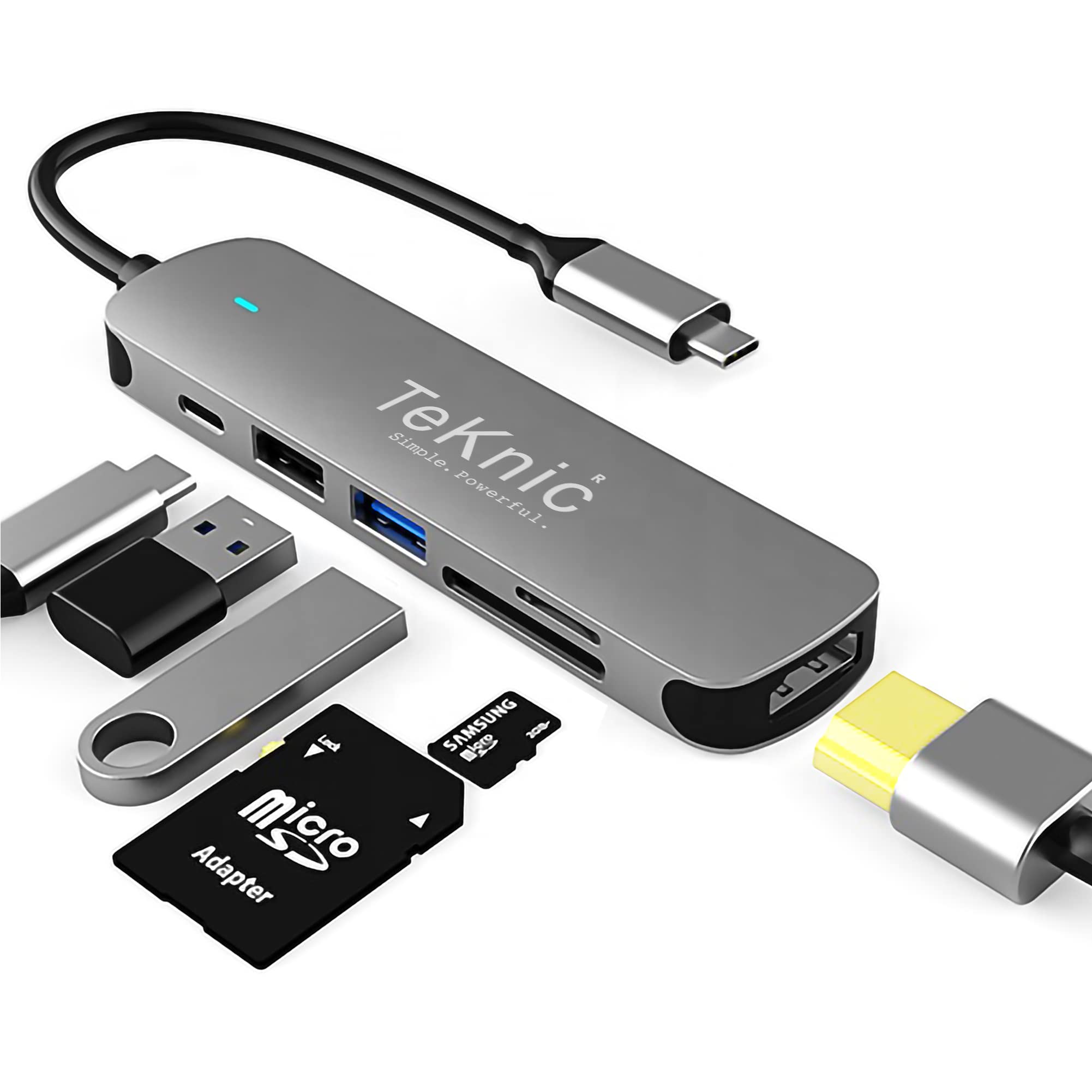 USB C HUB Adapter 6 in 1 with USB 3.0 Connections 4K-HDMI 60wPD SD/TF Card Reader Laptop Docking Station MacBook