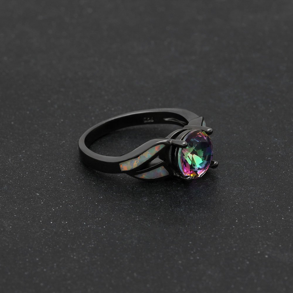 Ginger Lyne Collection Dierdre Mystic CZ Black Plated Simulated Fire Opal Ring Size 10