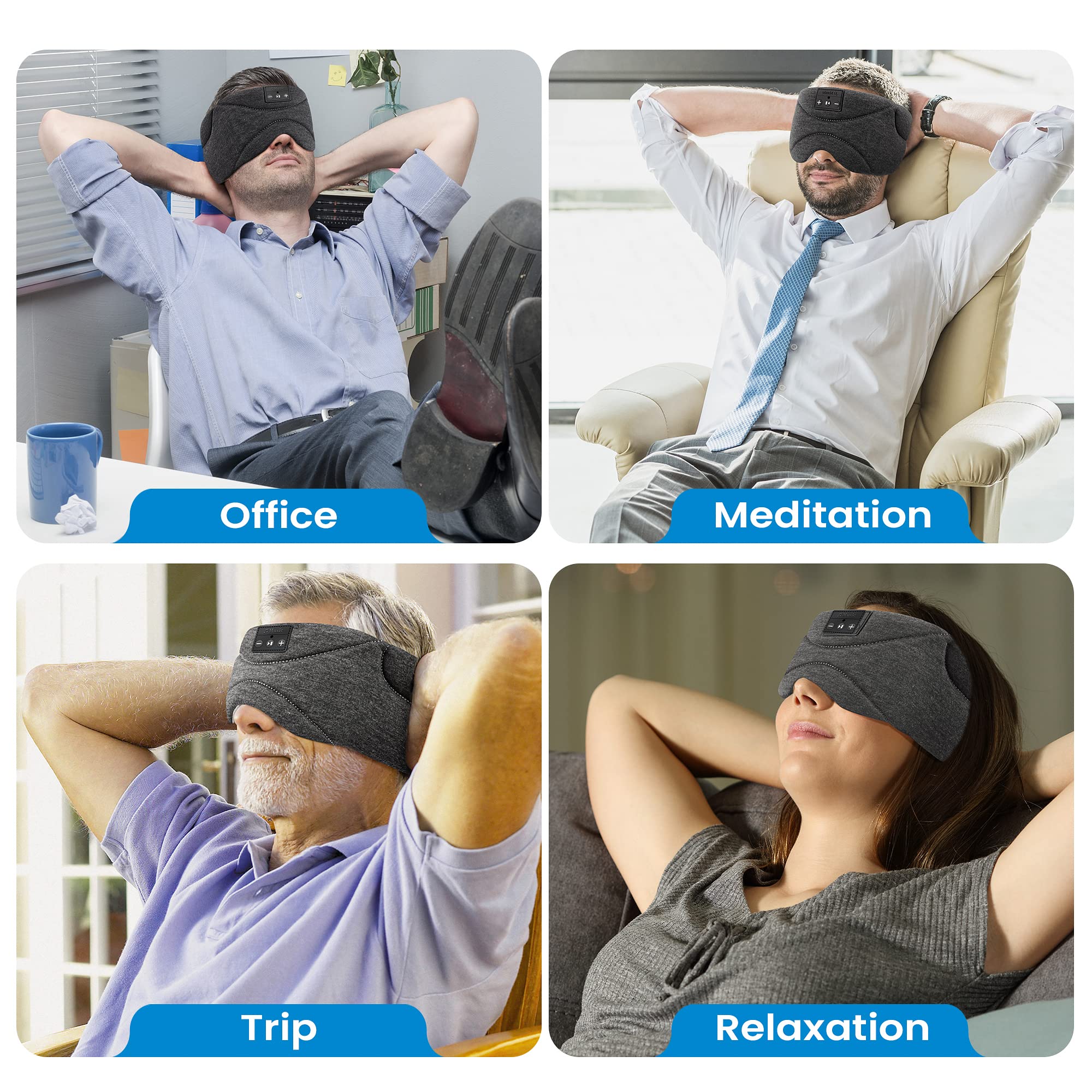 Flashmen Bluetooth Sleep Mask with White Noise Blackout Light Ice-Feeling Extra Soft Modal Lining Sleep Eye Mask Ultra-Thin Sleeping Headphones (Gray)